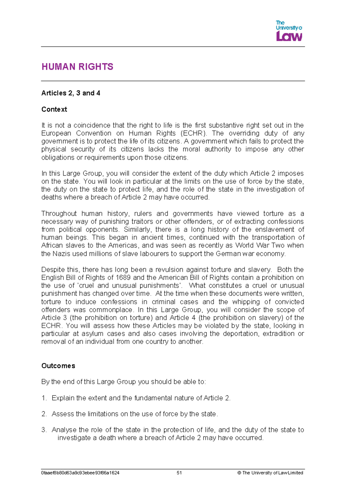 Article 2 lecture notes - HUMAN RIGHTS Articles 2, 3 and 4 Context It ...