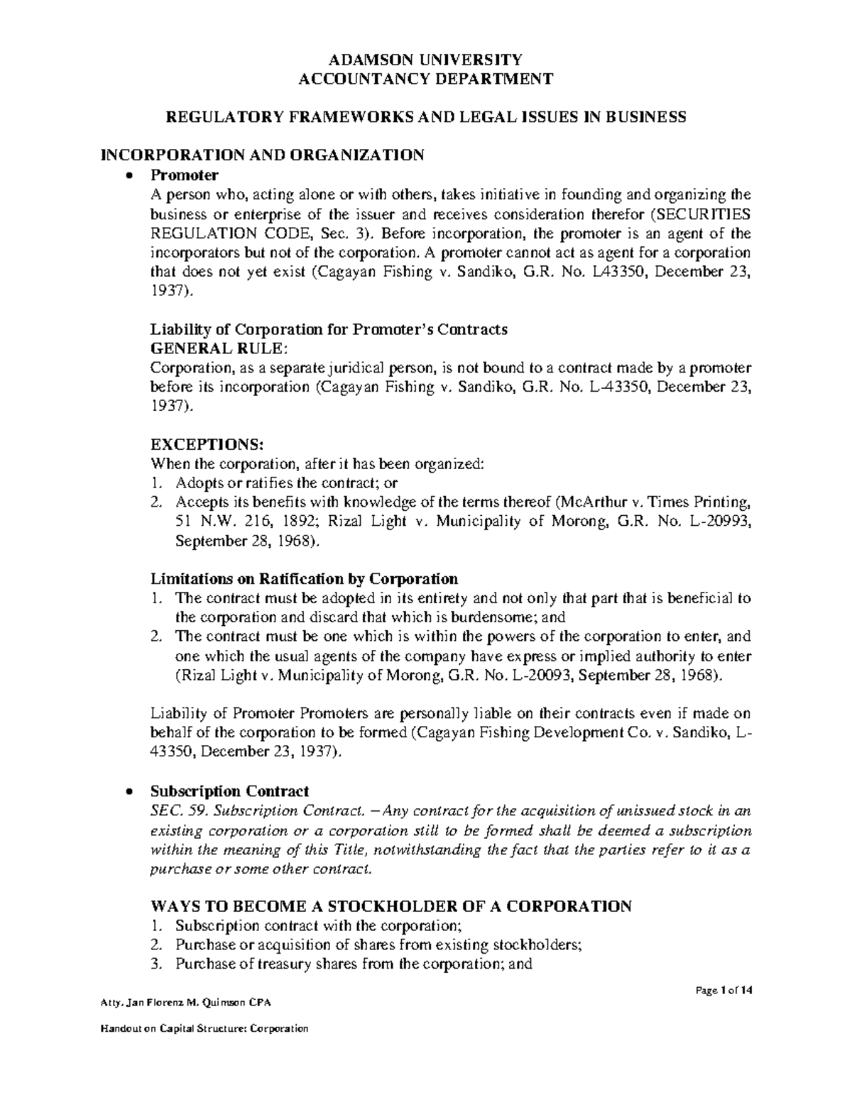 Incorporation and organization - ADAMSON UNIVERSITY ACCOUNTANCY ...