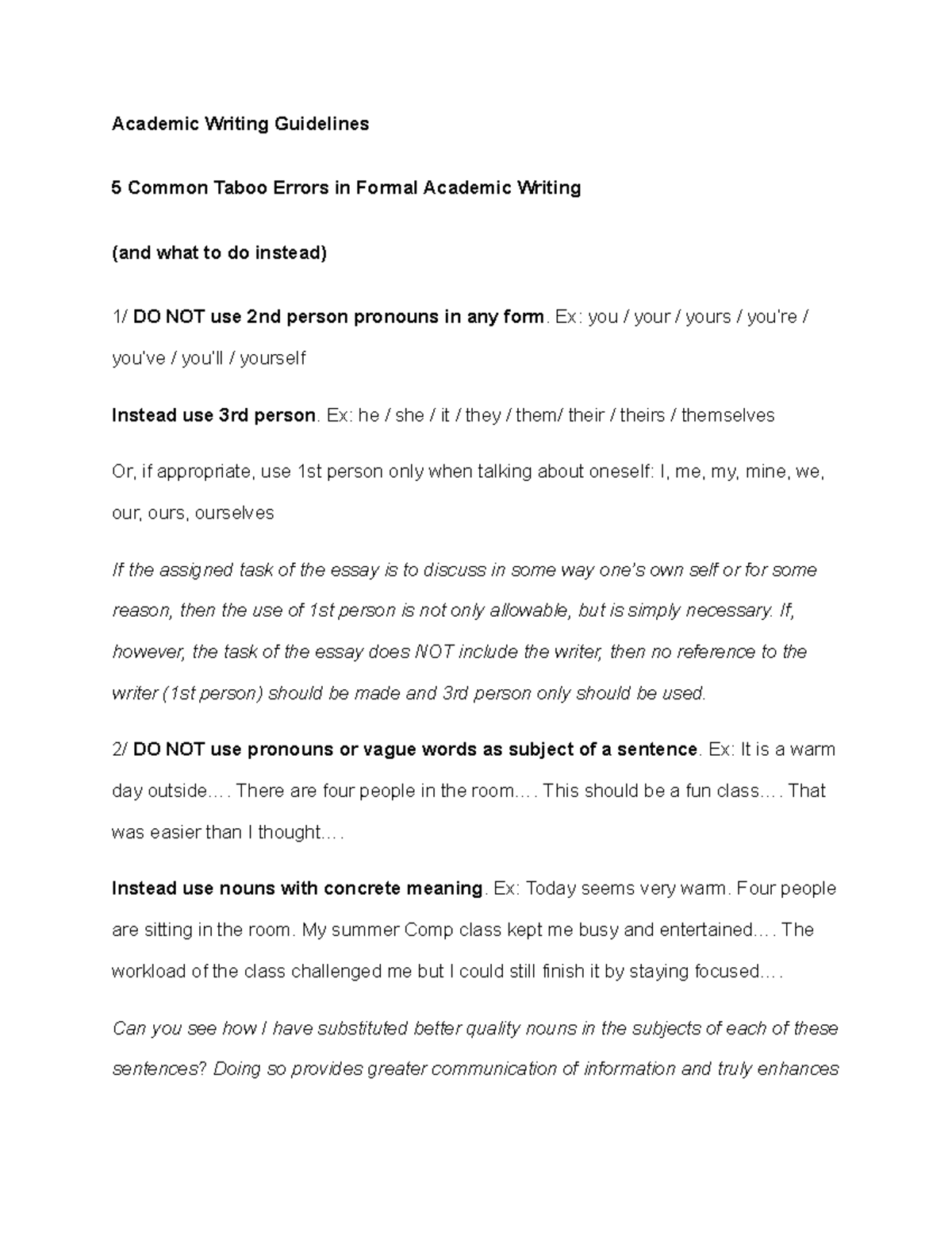 composition notes 2 - Academic Writing Guidelines 5 Common Taboo Errors ...