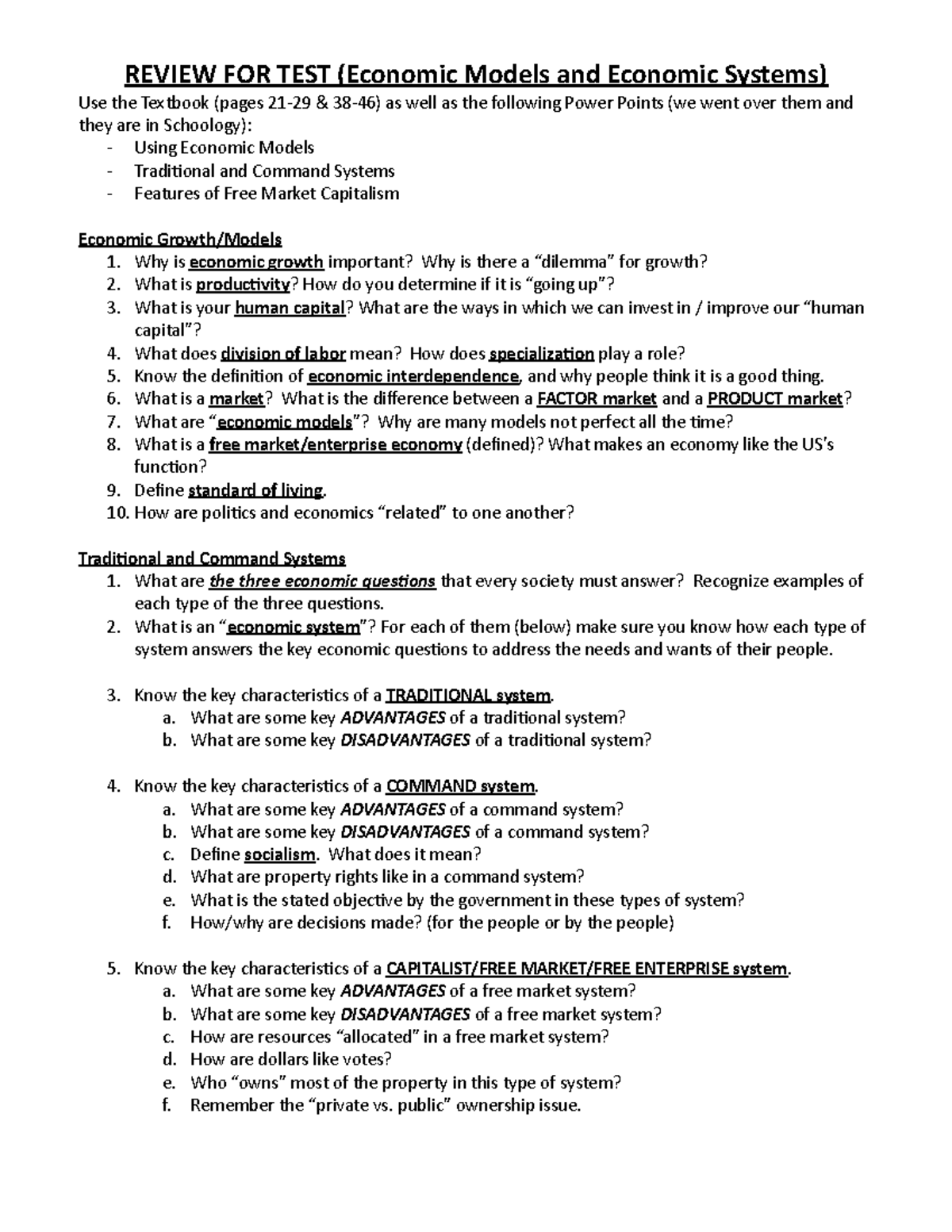 Review+FOR+TEST+(Models+and+Systems) - REVIEW FOR TEST (Economic Models ...