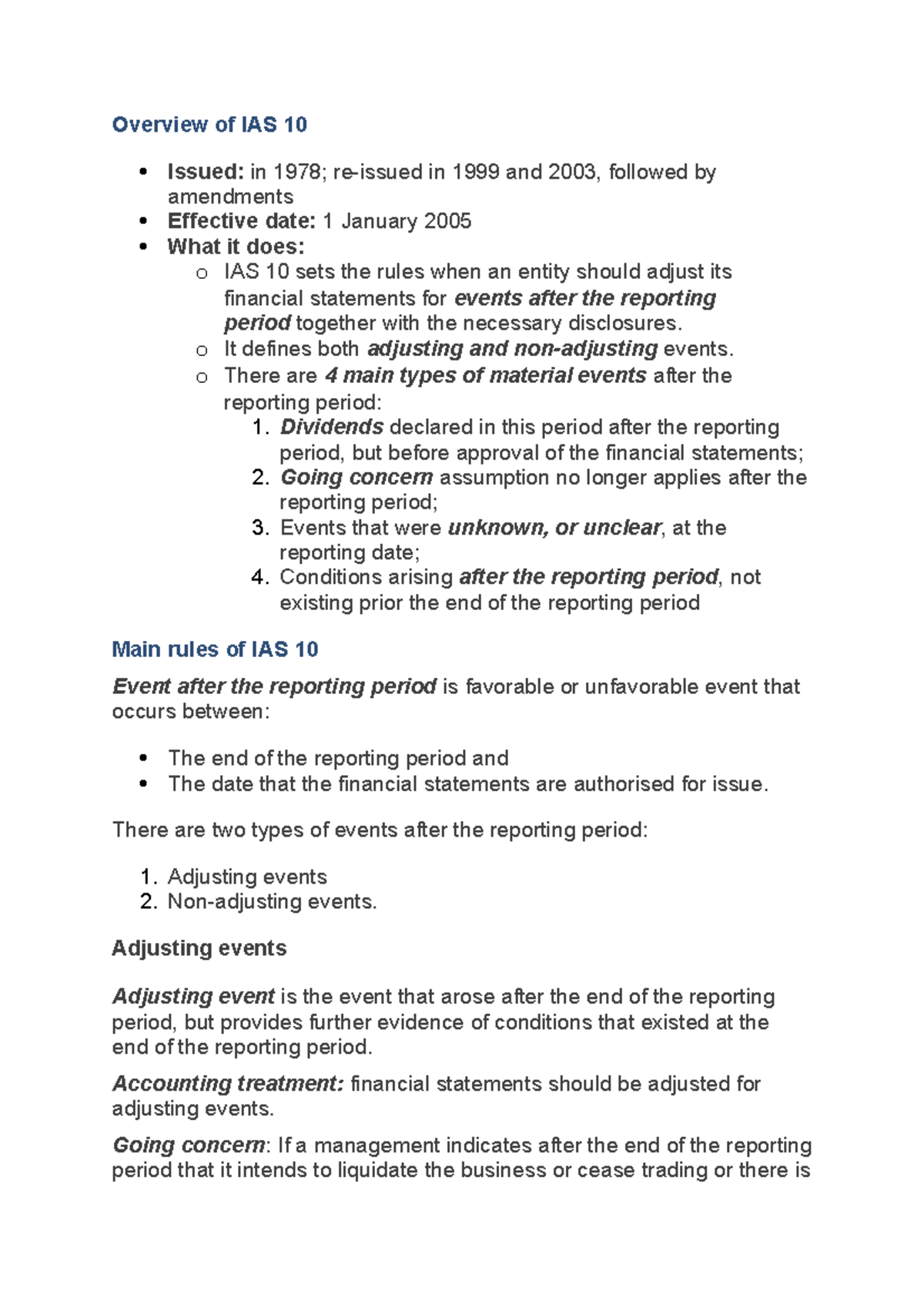IAS 10 Events after reporting adte Muhali 2022 - Overview of IAS 10 ...