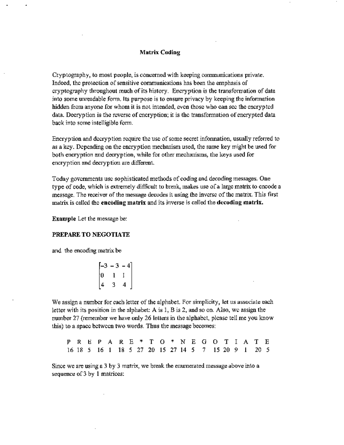 Matrix Decoding - Linear algebra - Studocu