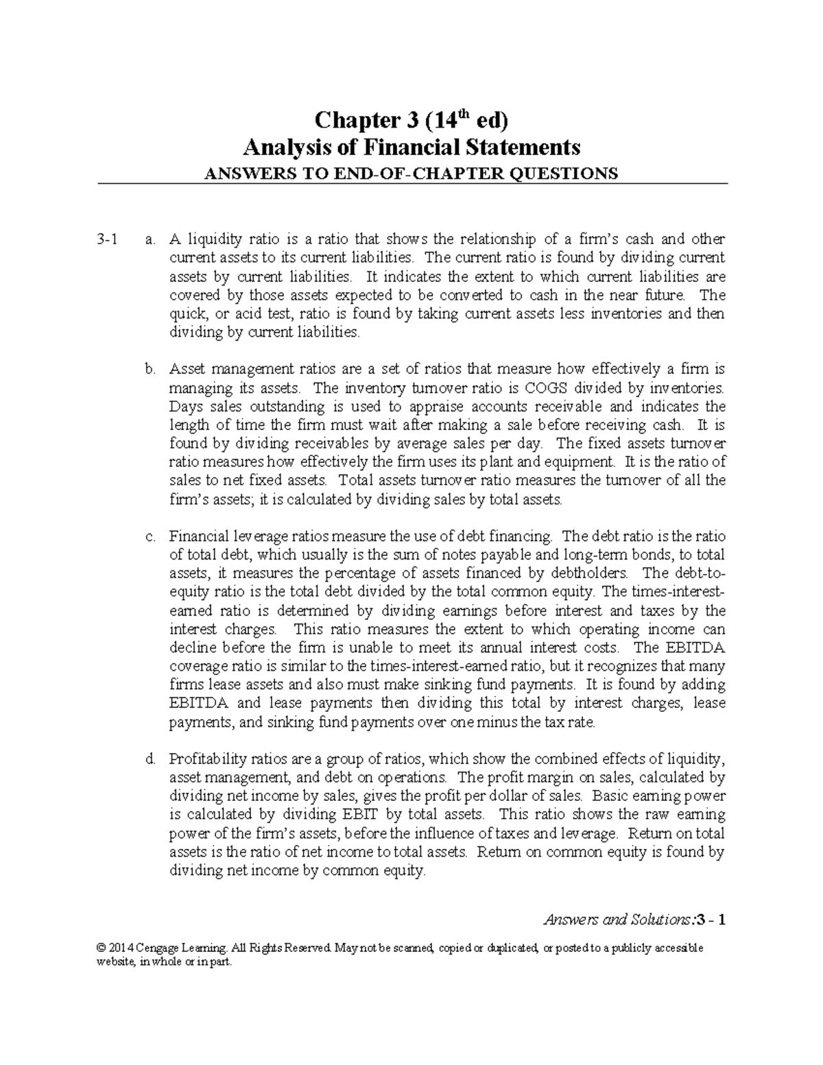 Chapter 3 14 th ed Analysis of Financial - Chapter 3 ( th ed) Analysis ...