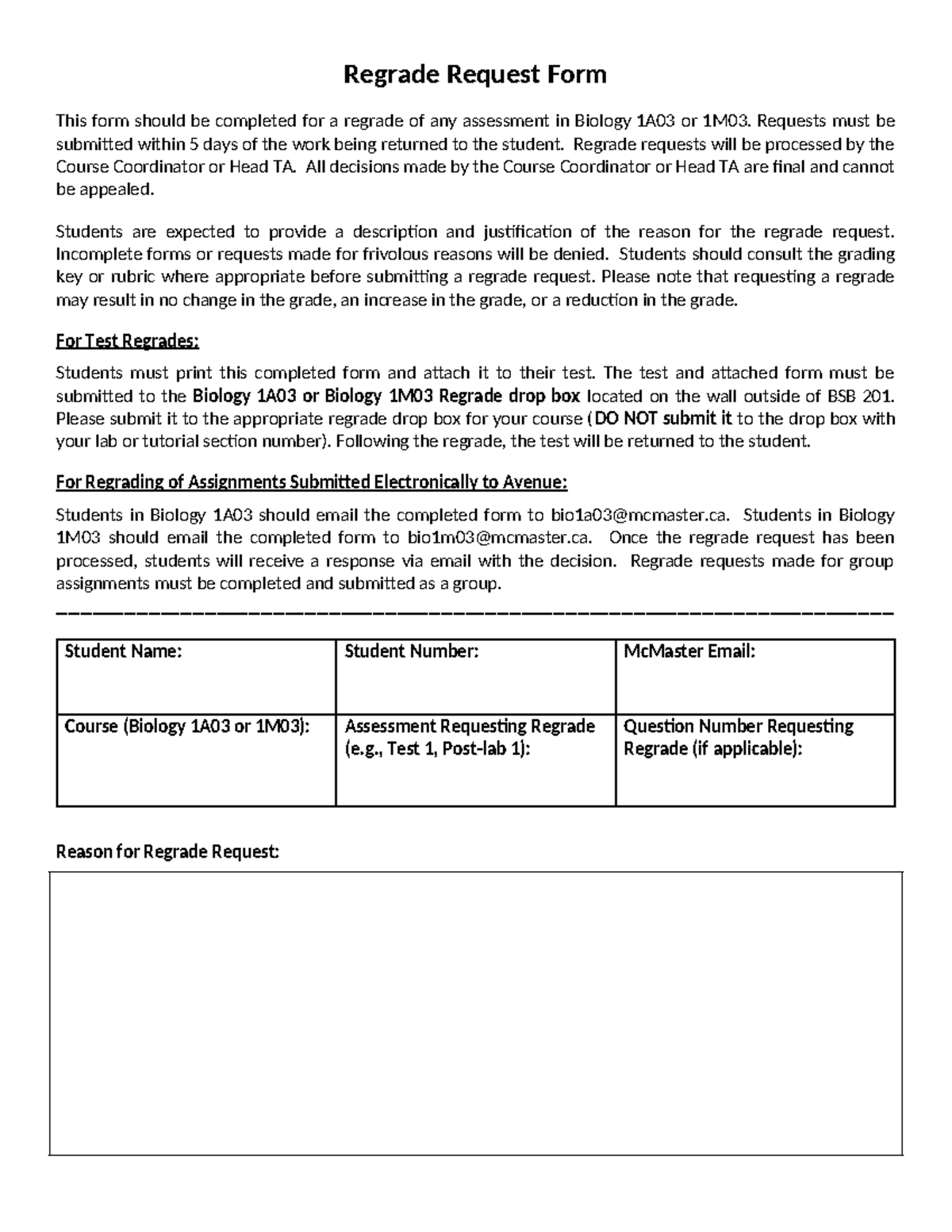 Regrade Request Form F2023 - Regrade Request Form This form should be ...