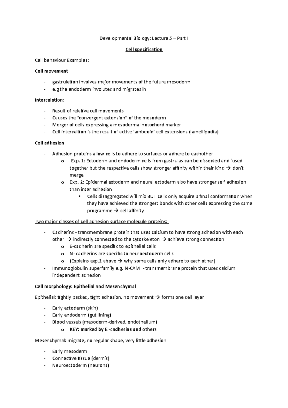 Cell Specification - Developmental Biology: Lecture 5 – Part I Cell ...