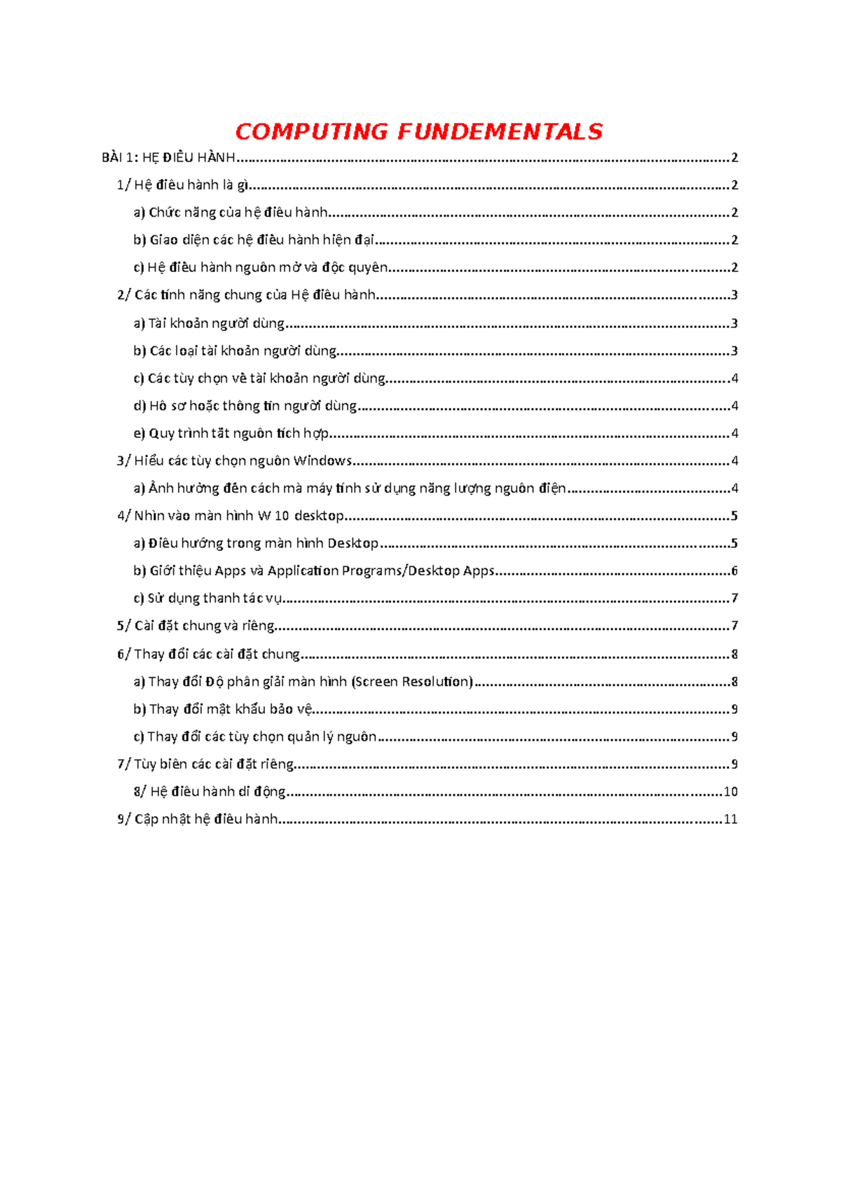 Bài 1 - Finance - COMPUTING FUNDEMENTALS BÀI 1: H ĐIỀỀU HÀNHỆ - Studocu