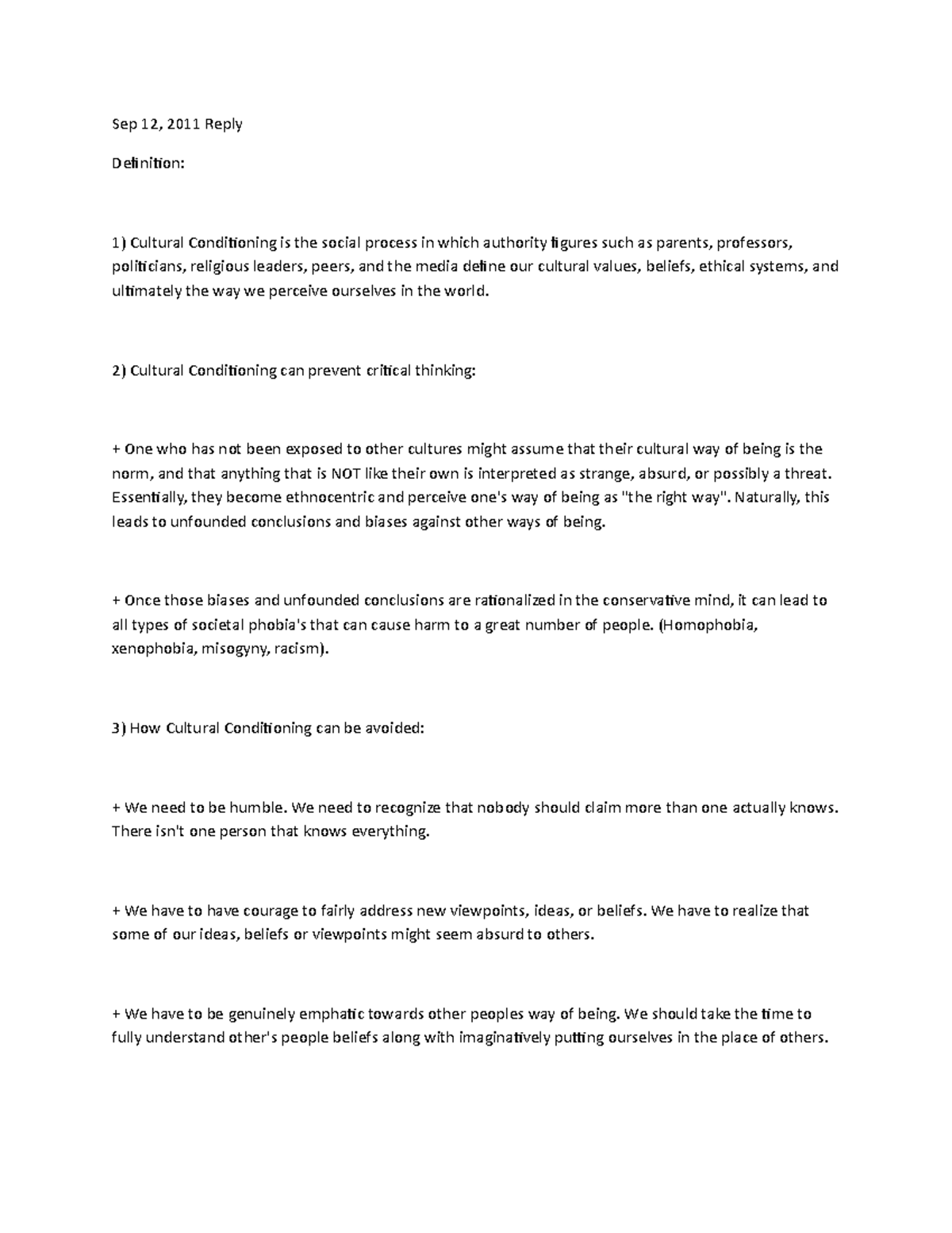 Cultural conditioning - 2) Cultural Conditioning can prevent critical ...