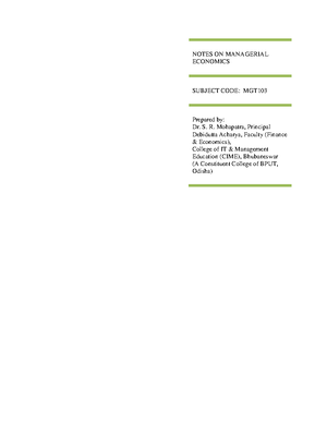 Tutorial Questions for Managerial Economics 2021+2022 - TUTORIAL ...