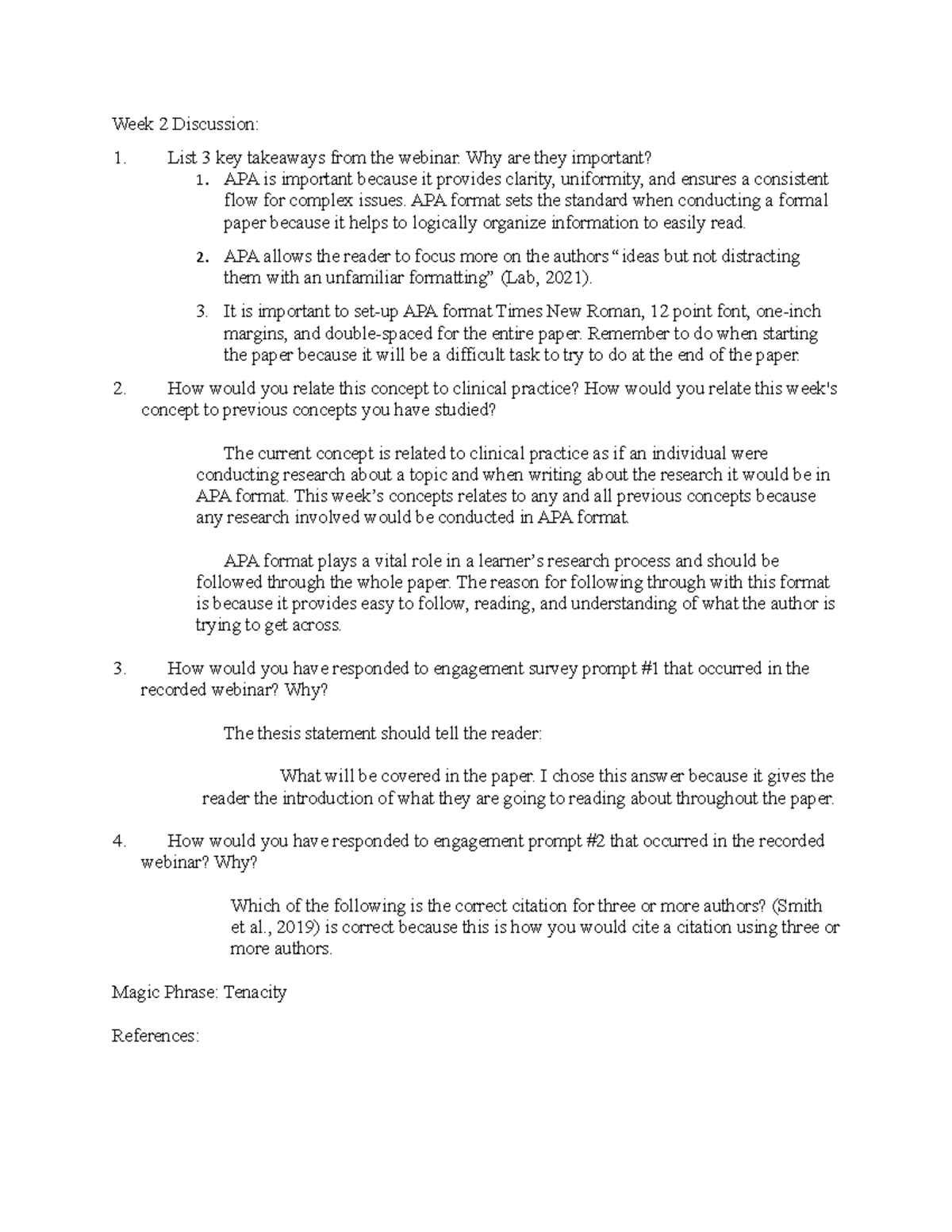 Week 2 Discussion - N/A - Week 2 Discussion: List 3 key takeaways from ...