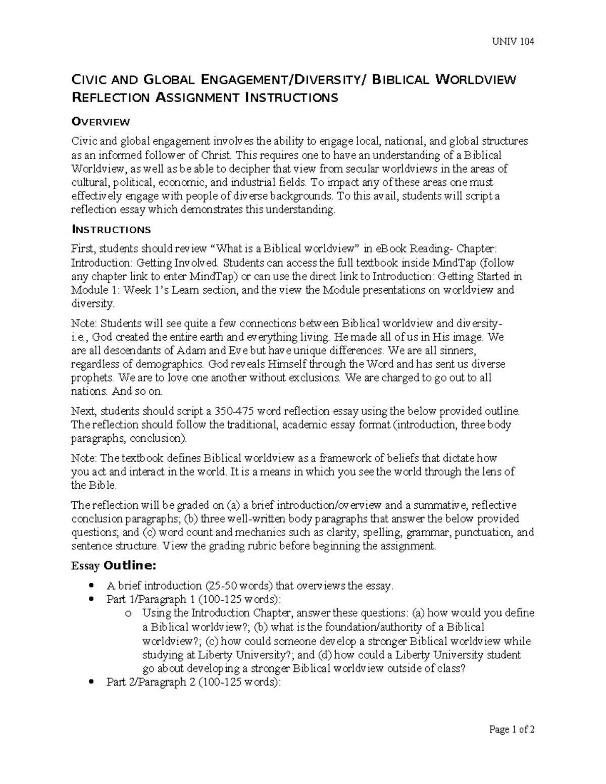 Civic and Global Engagement Diversity Biblical Worldview Reflection ...