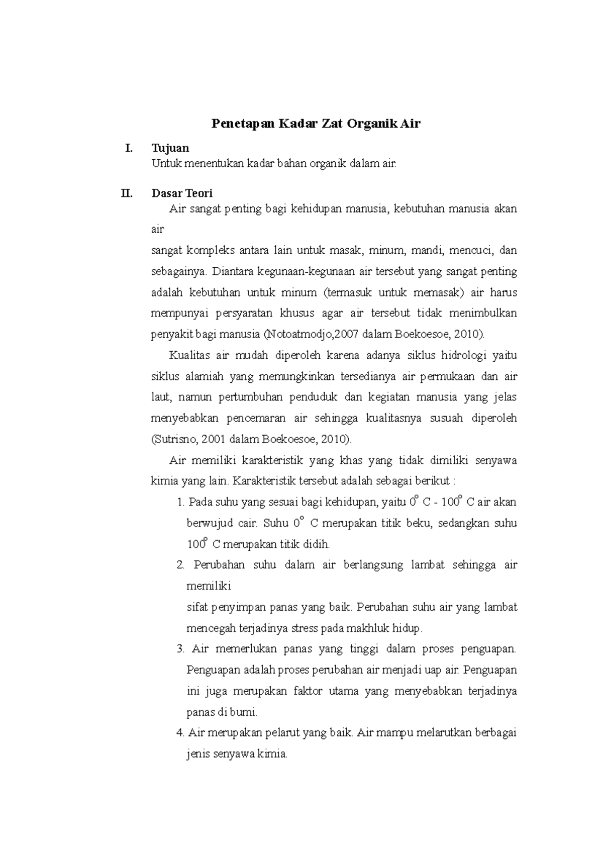LP Penetapan Kadar Zat Organik Air - Tujuan Untuk menentukan kadar ...