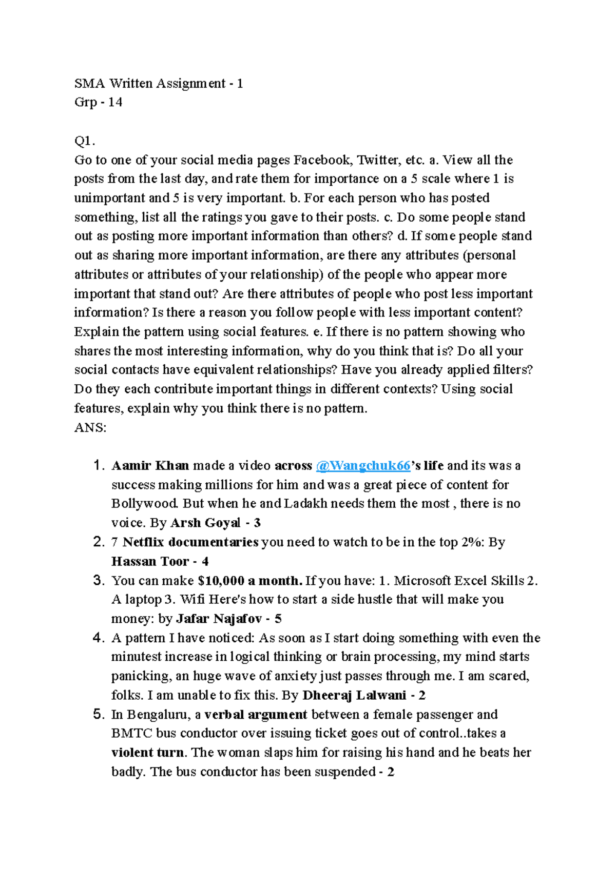 SMA Written Assignment-1 - Go to one of your social media pages ...