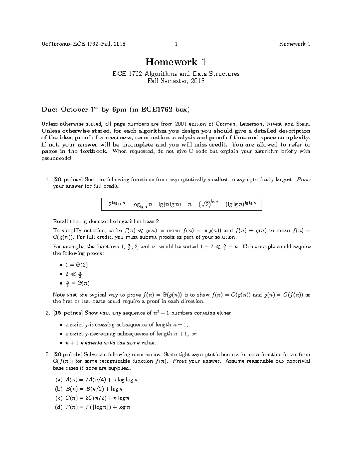 Hw1 - UofToronto–ECE 1762–Fall, 2018 1 Homework 1 Homework 1 ECE 1762 Algorithms and Data ...