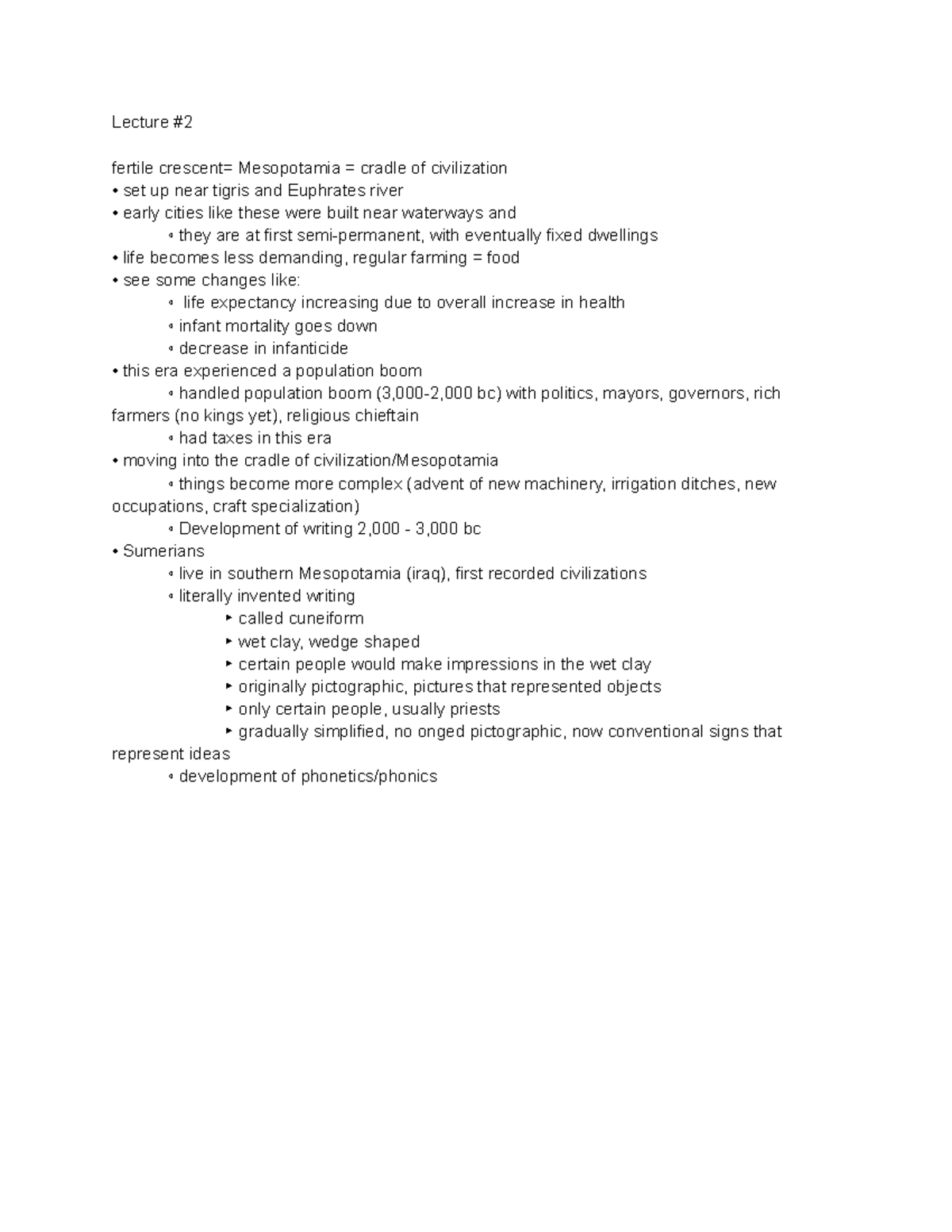 Hist 115 lecture 2 - Lecture # fertile crescent= Mesopotamia = cradle ...