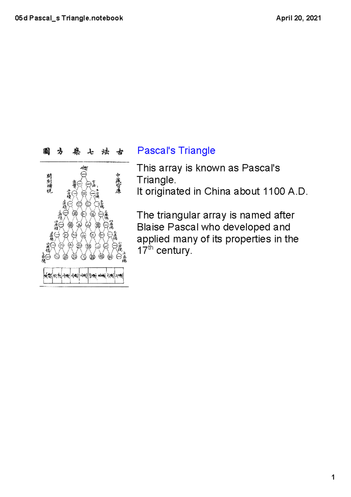 05d Pascal s Triangle Blank Lesson - 05d Pascal_s Triangle 1 April 20 ...