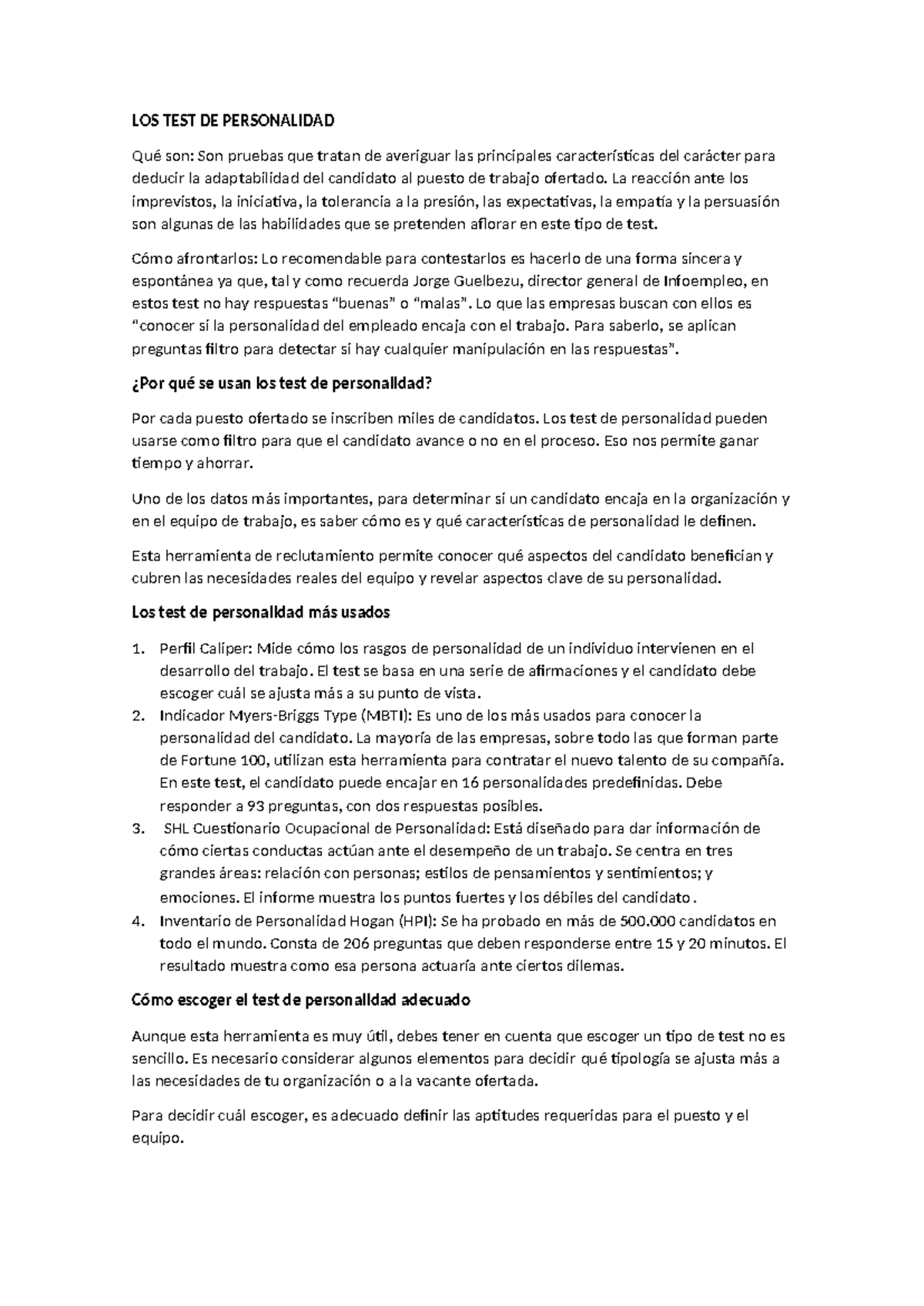 LOS TEST DE Personalidad - LOS TEST DE PERSONALIDAD Qué son: Son ...