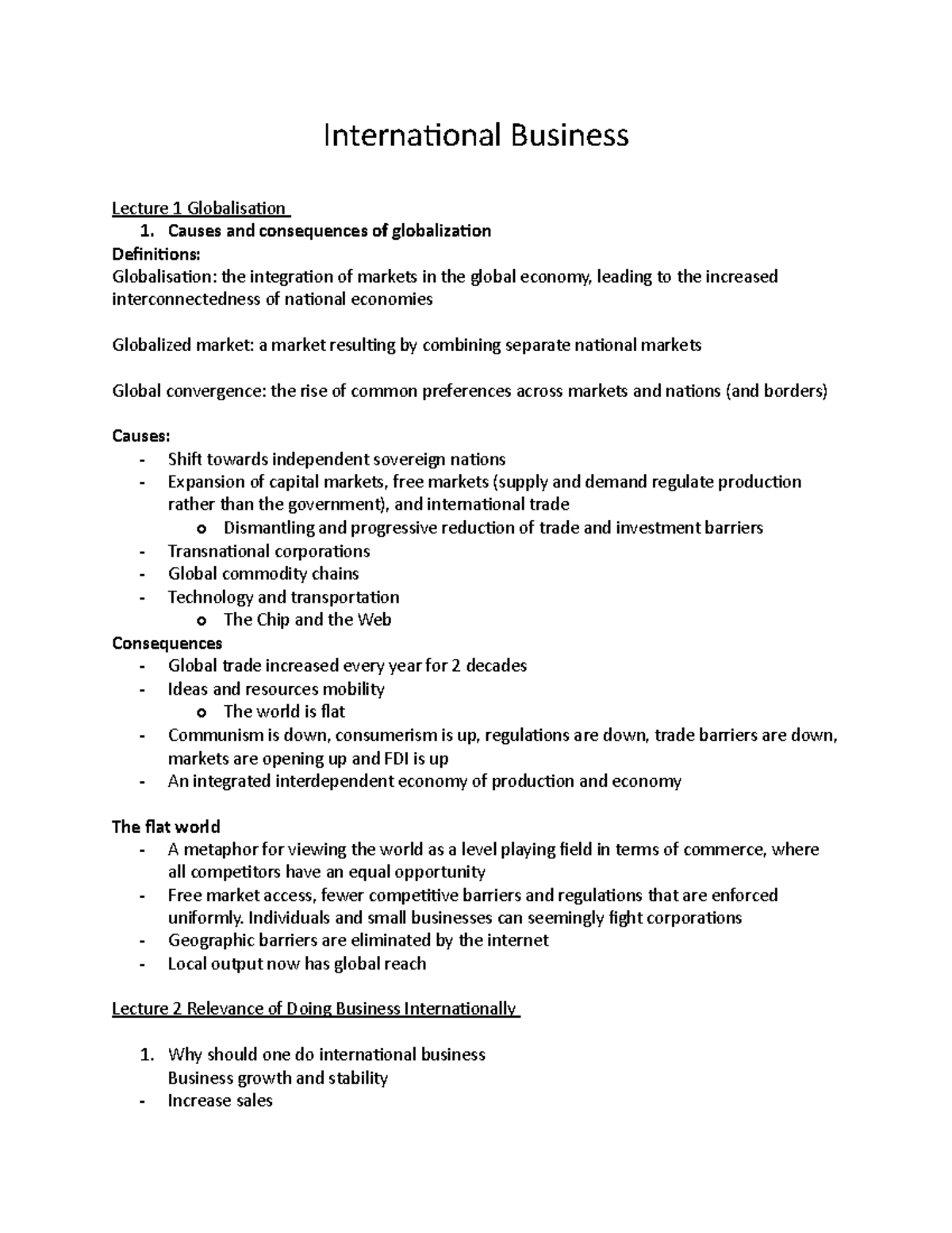 International Business lecture notes chapter 1-11 - International ...