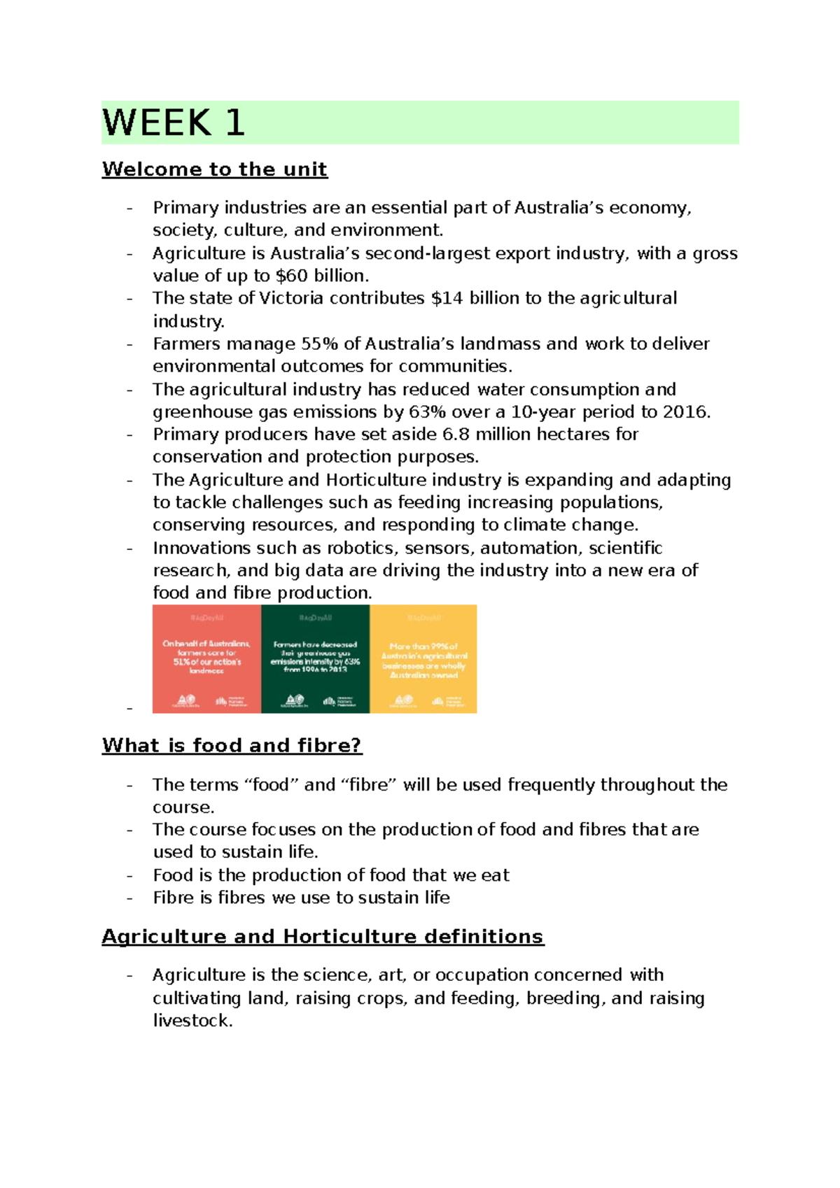 Aghort Unit 1 Notes - WEEK 1 Welcome to the unit - Primary industries ...