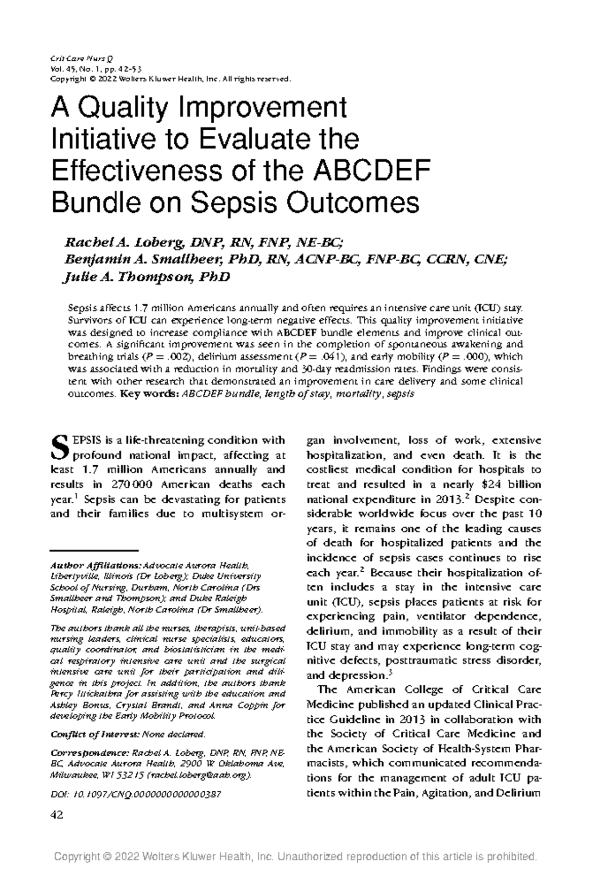 A Quality Improvement Initiative to Evaluate the Effectiveness of the ...