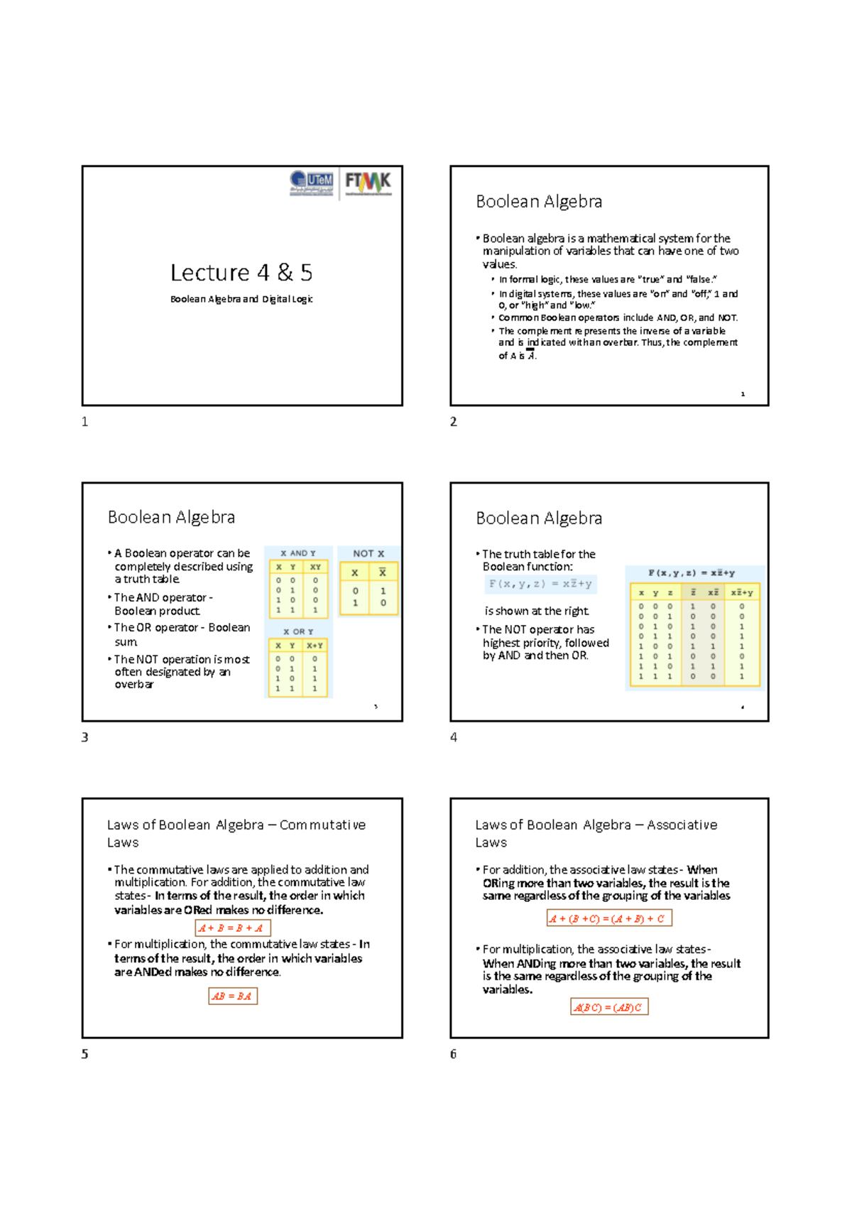 Chapter 4 and 5 Boolean Algebra and Digital Logic - Lecture 4 & 5 ...