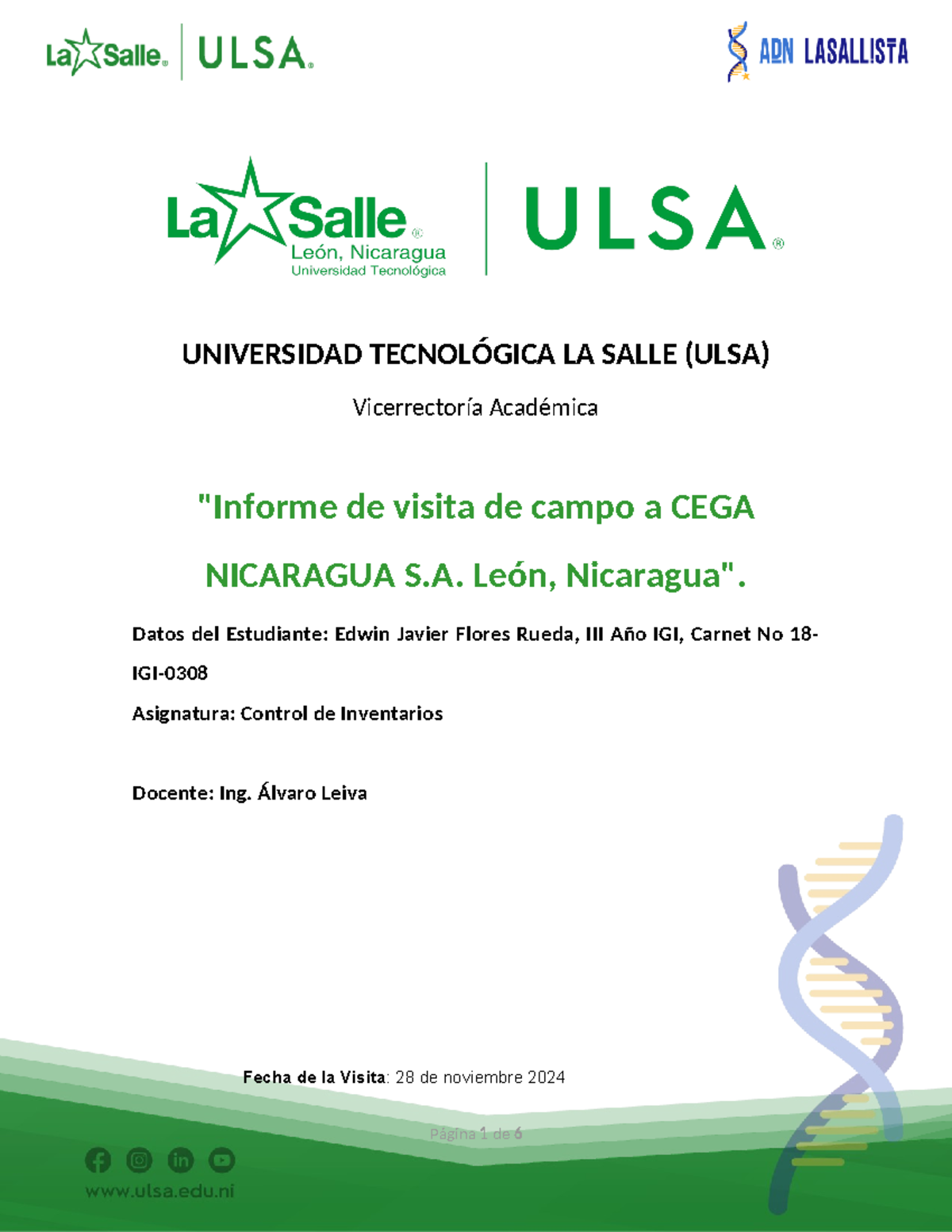 Informe Visita de Campo Cega - Edwin Flores Rueda - UNIVERSIDAD ...