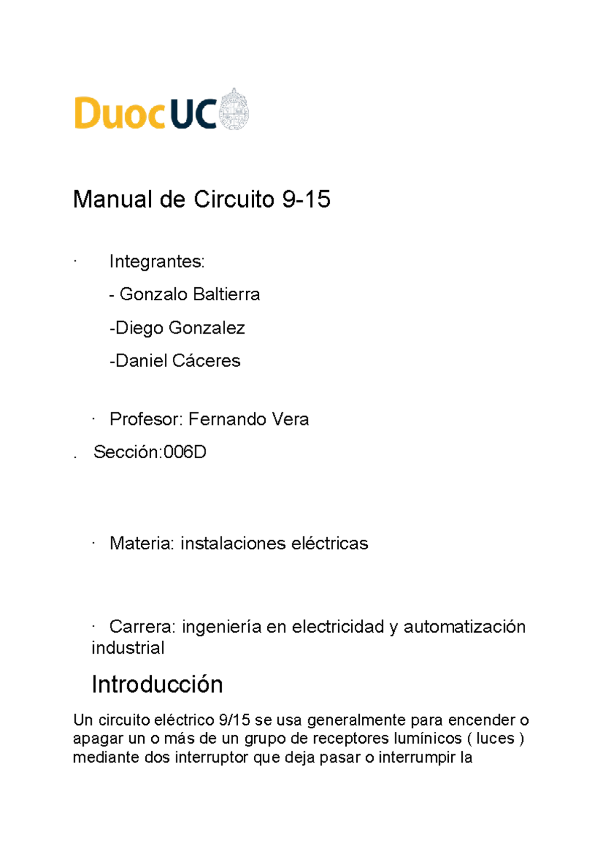 Intrucciones para cicuito 9 15 - Manual de Circuito 9- · Integrantes ...