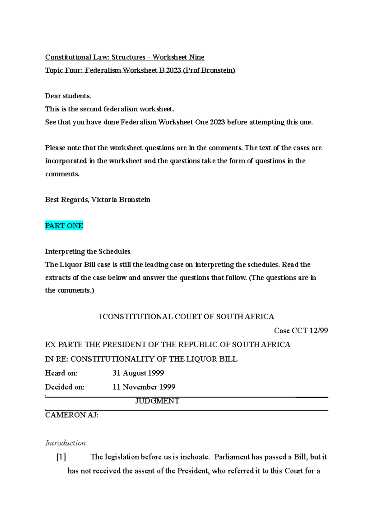 Federalism worksheet 2 2023 - Constitutional Law: Structures ...