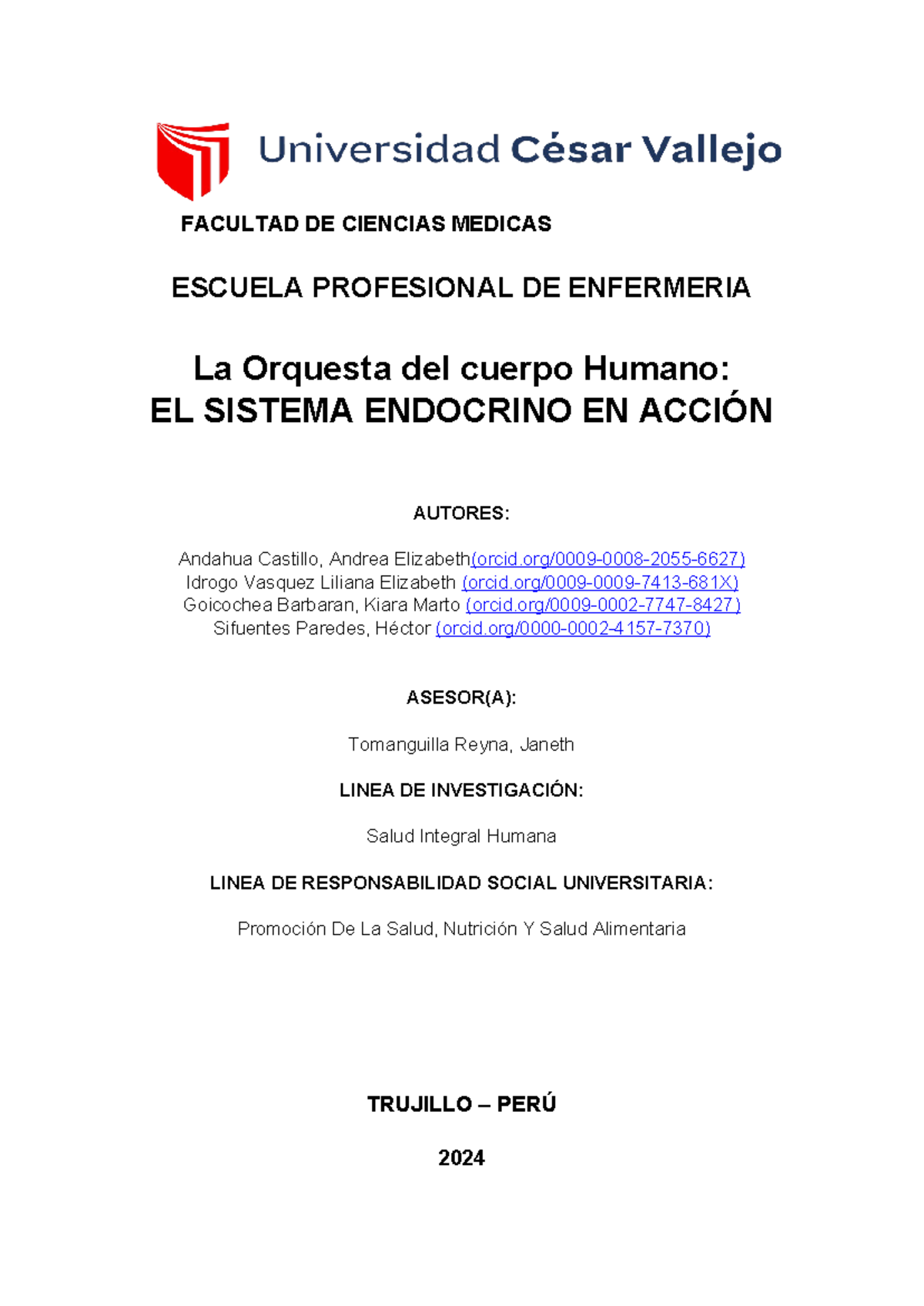 Sistema Endocrino - FACULTAD DE CIENCIAS MEDICAS ESCUELA PROFESIONAL DE ENFERMERIA La Orquesta ...