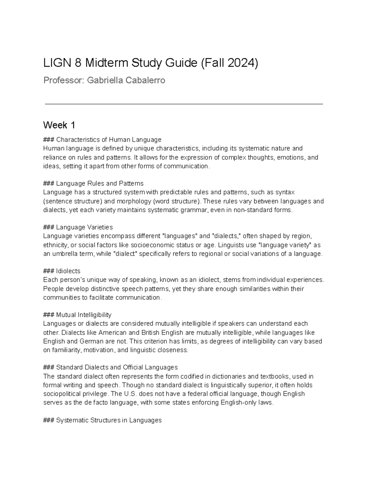 LIGN 8 Midterm Study Guide - LIGN 8 Midterm Study Guide (Fall 2024) Professor: Gabriella ...