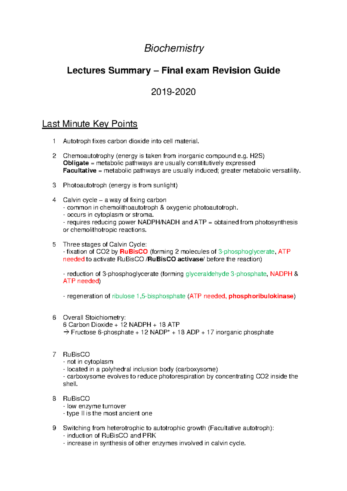 Biochemistry summaryexamrevisionguide 2019 2020 - Biochemistry Lectures ...