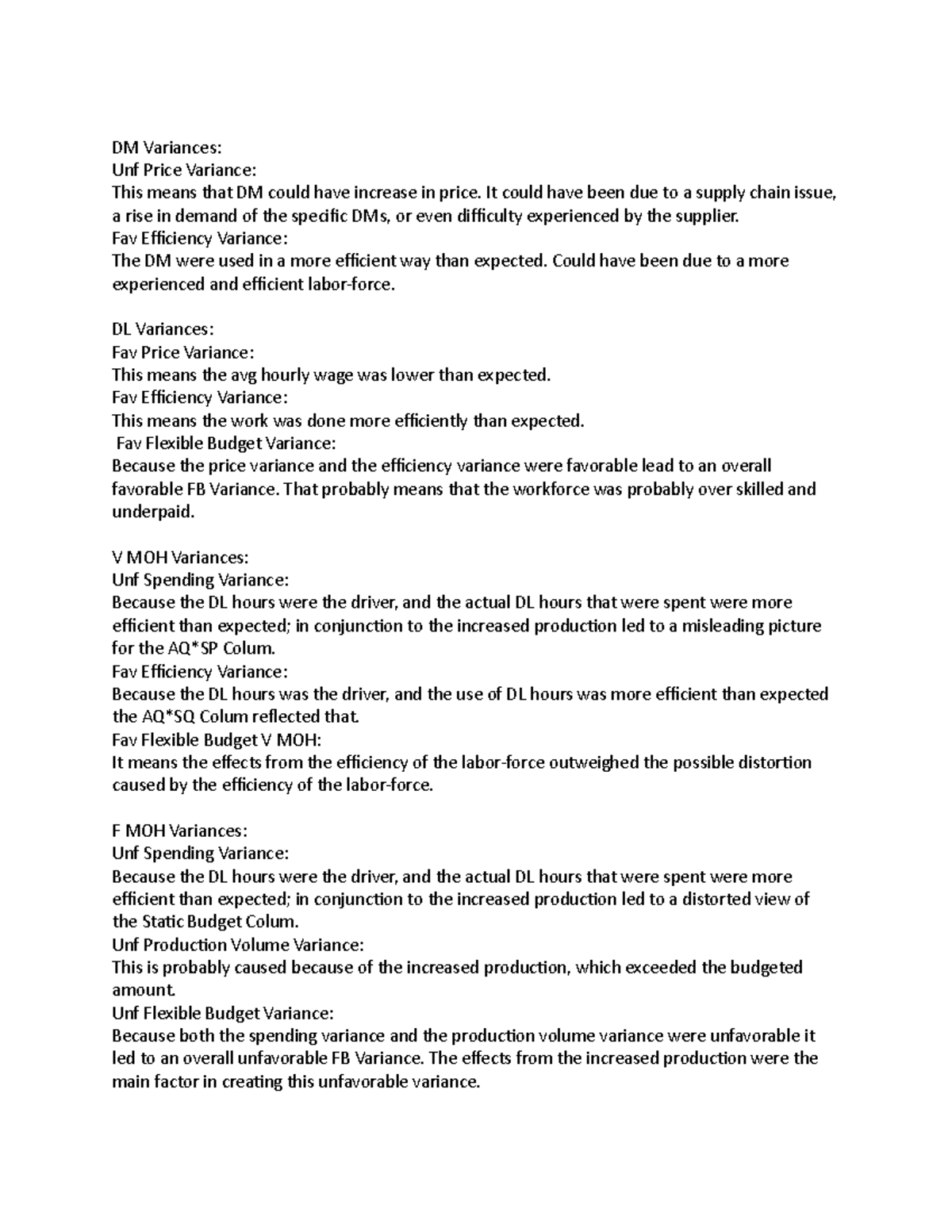 ACC3365 Project Letter Variable & Fixed Variances - DM Variances: Unf ...
