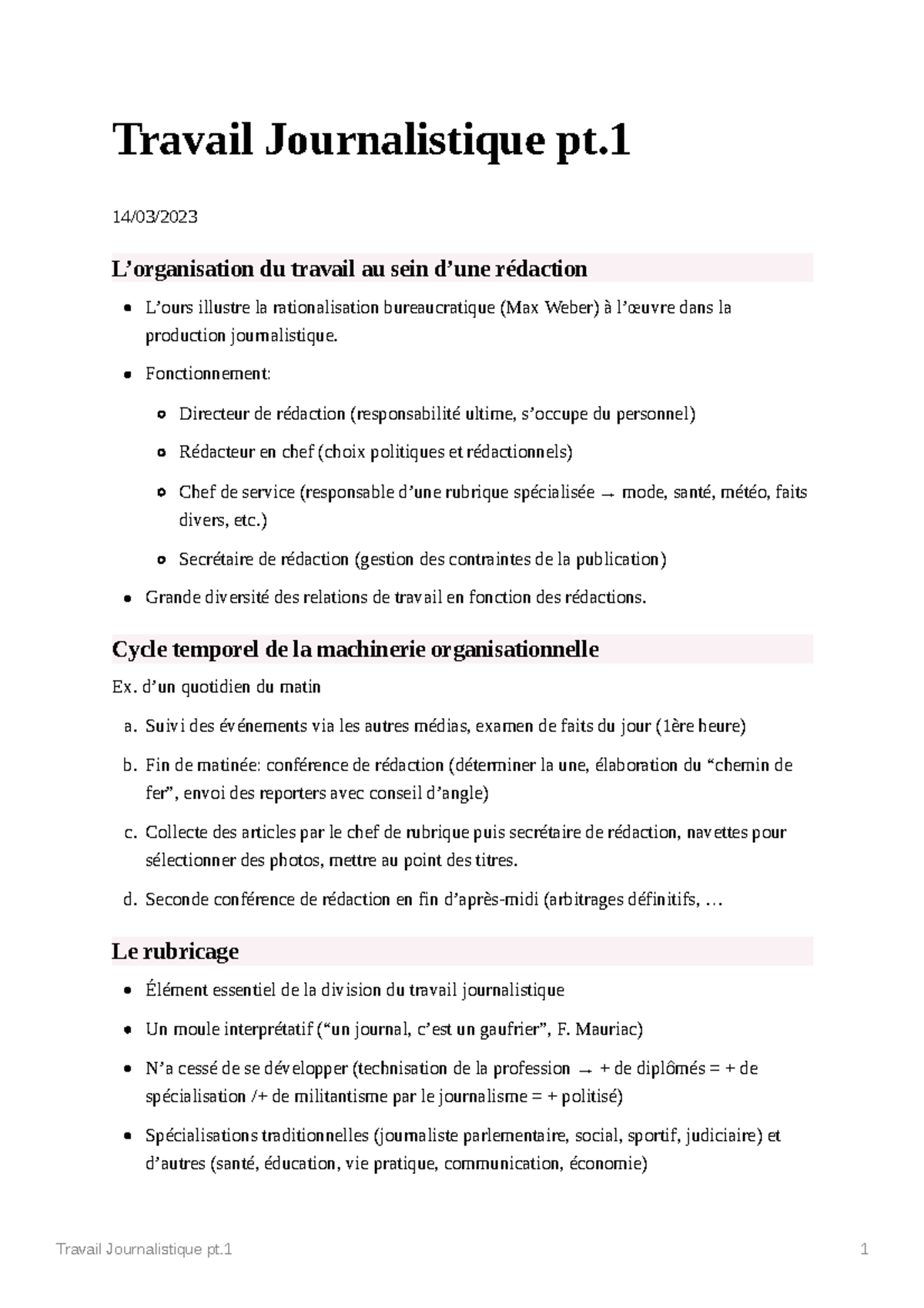 Travail Journalistique pt.1 - 14/03/ L’organisation du travail au sein ...