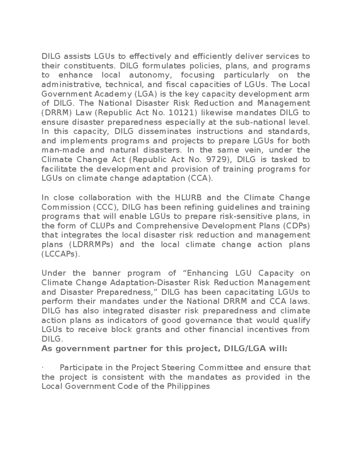 Dilg role - role of dilg in crisis management - DILG assists LGUs to ...