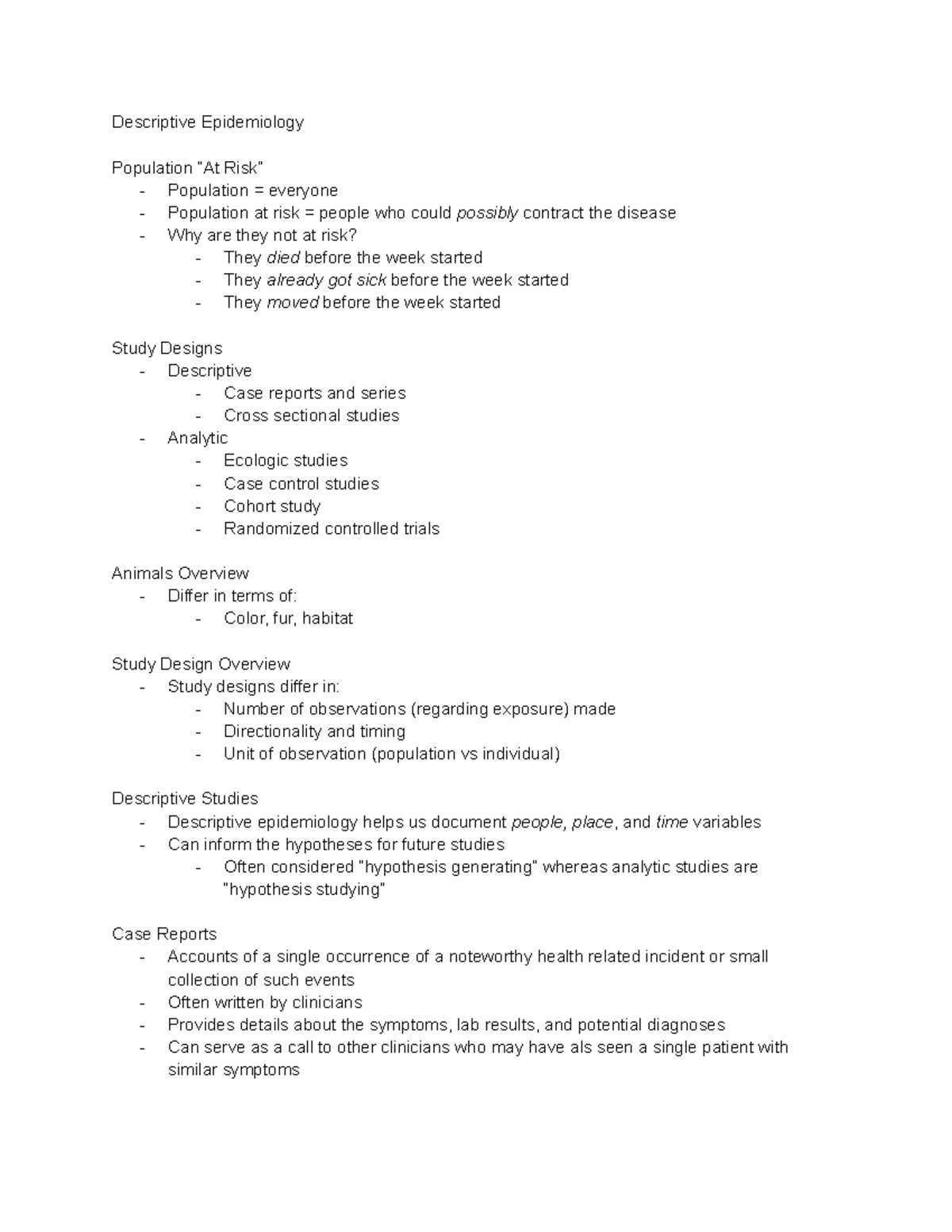 Descriptive Epidemiology - Sample Case Report - Infant Lead Poisoning ...