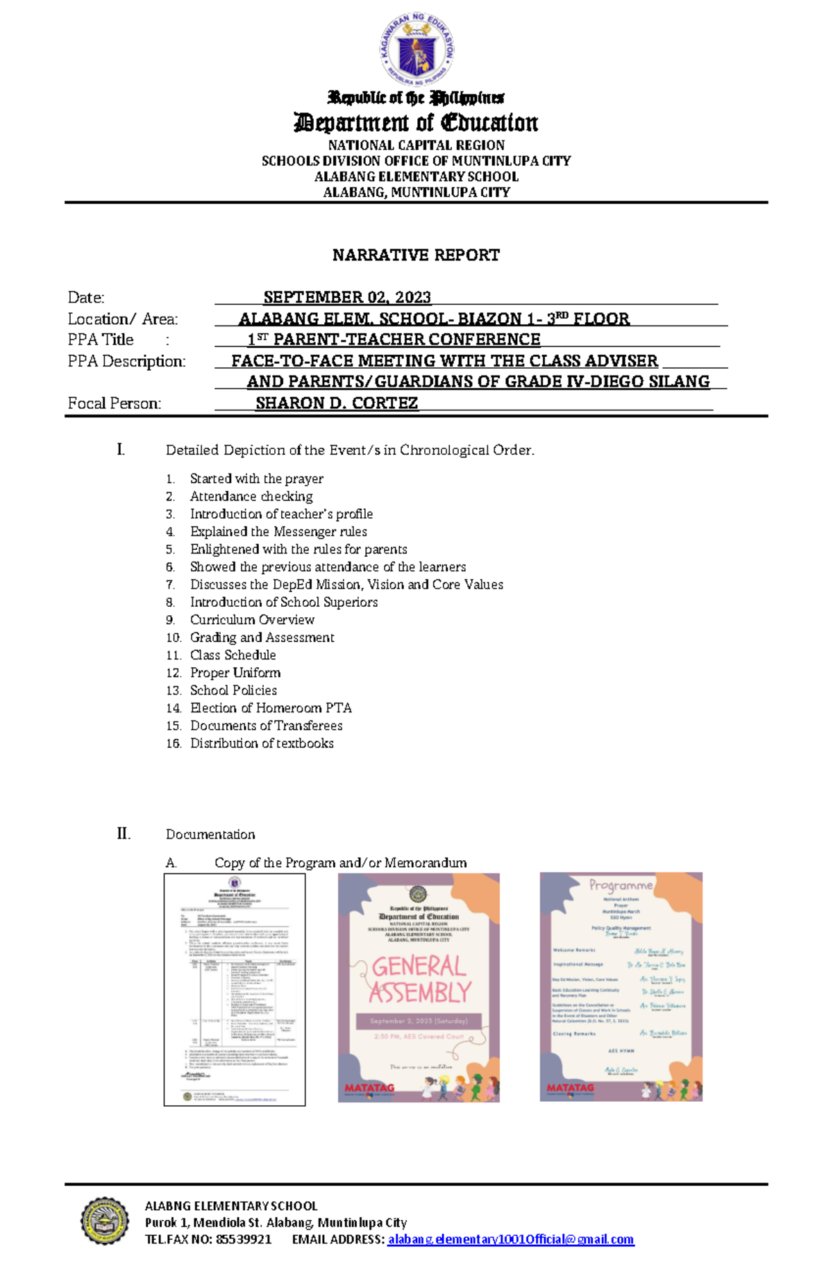 Diego Silang-1ST PTC- Narrative - ALABNG ELEMENTARY SCHOOL Purok 1, Mendiola St. Alabang ...