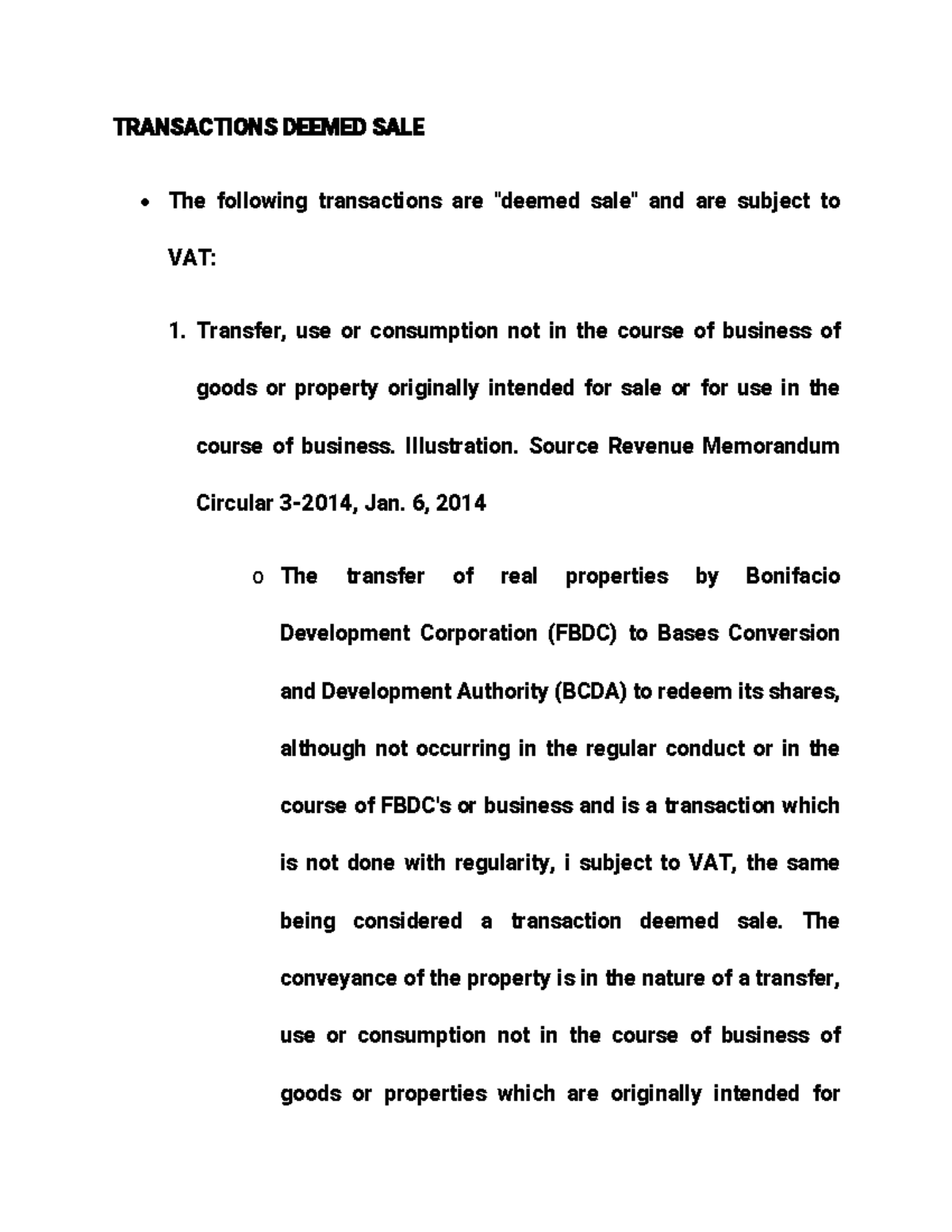 Transactions Deemed SALE - TRANSACTIONS DEEMED SALE The following ...