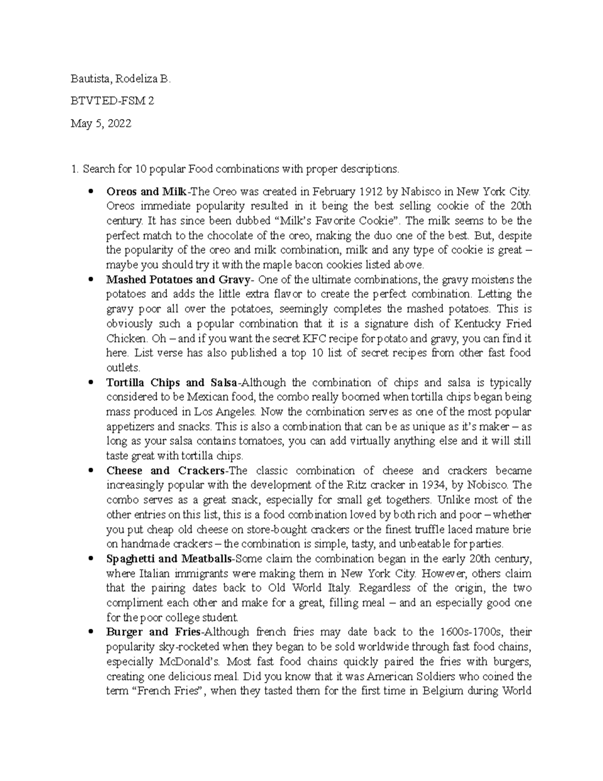 Activity in Quantity Cookery - Bautista, Rodeliza B. BTVTED-FSM 2 May 5 ...