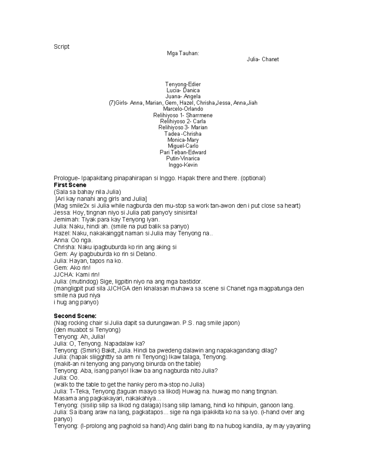 Idoc - dwef;lmrelmg;te - Script Mga Tauhan: Julia- Chanet Tenyong-Edier Lucia- Danica Juana ...
