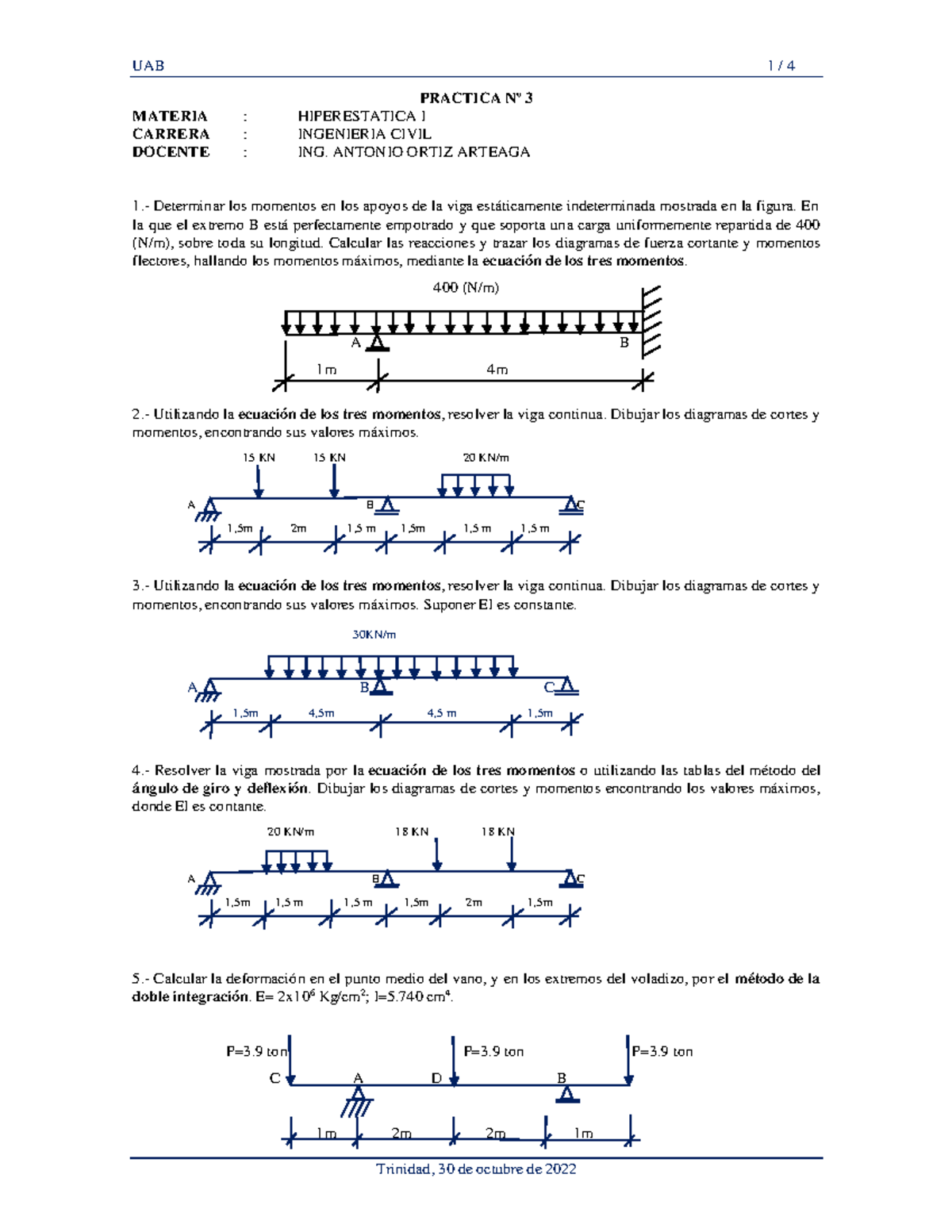 Hiperestática.práctica.3.30 - PRACTICA Nº 3 MATERIA : HIPERESTATICA I CARRERA : INGENIERIA CIVIL ...