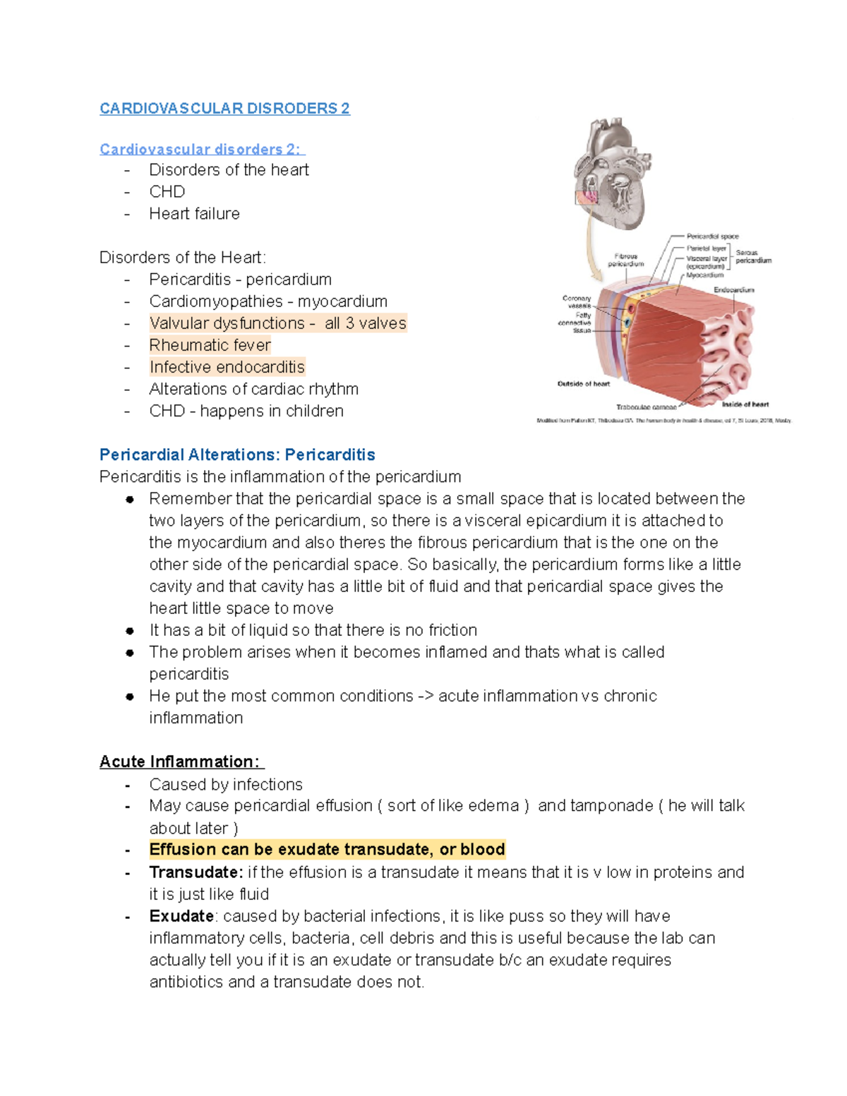 Cardio VASC 2 - notes - CARDIOVASCULAR DISRODERS 2 Cardiovascular ...