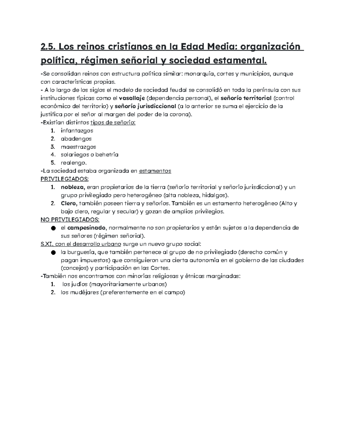 2.5. Los reinos cristianos en la Edad Media organización política, régimen señorial y sociedad ...