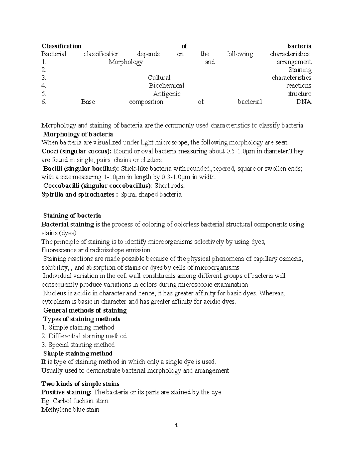 Bacteria notes (1) - Classification of bacteria Bacterial ...