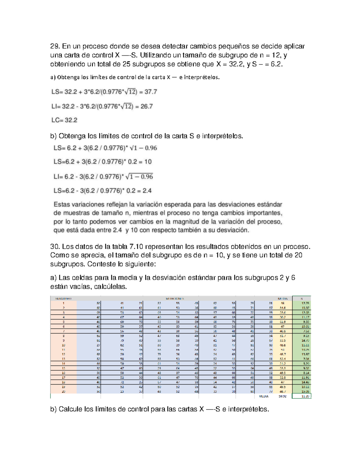 Unidad II. Tarea 9. Ejercicios de Carta X -S - En un proceso donde se ...