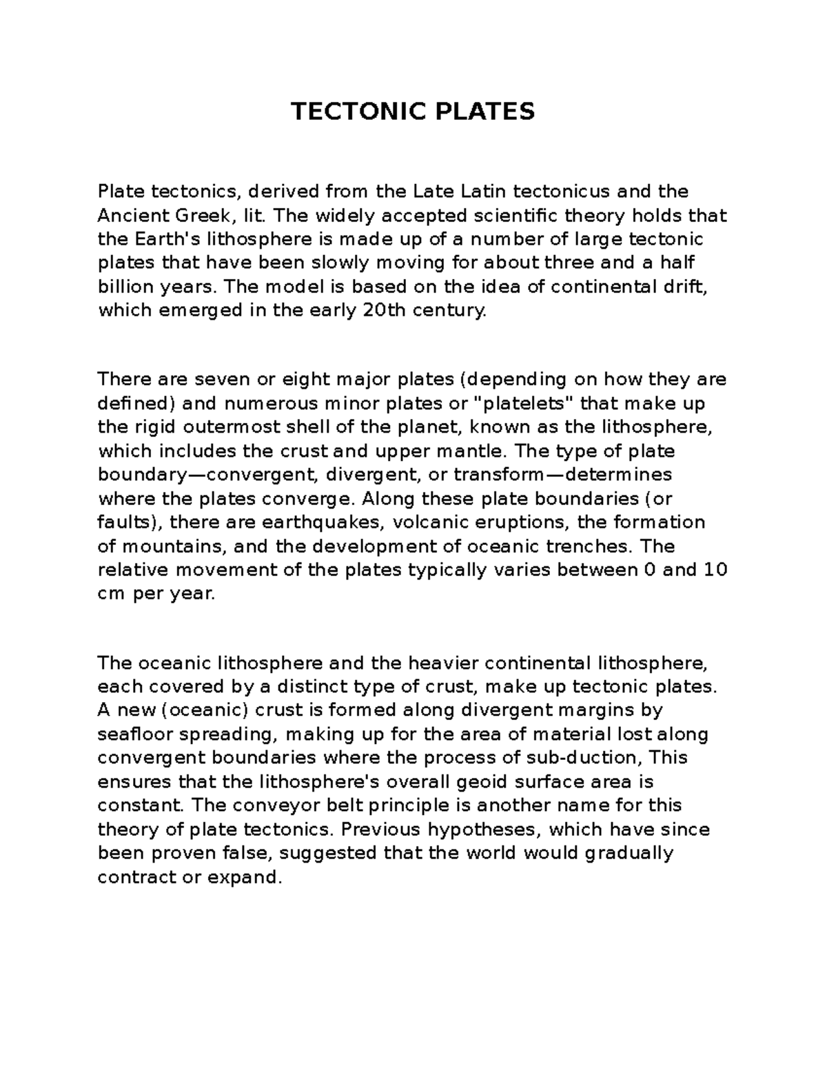 Tectonic Plate - SCIENCE - TECTONIC PLATES Plate tectonics, derived ...