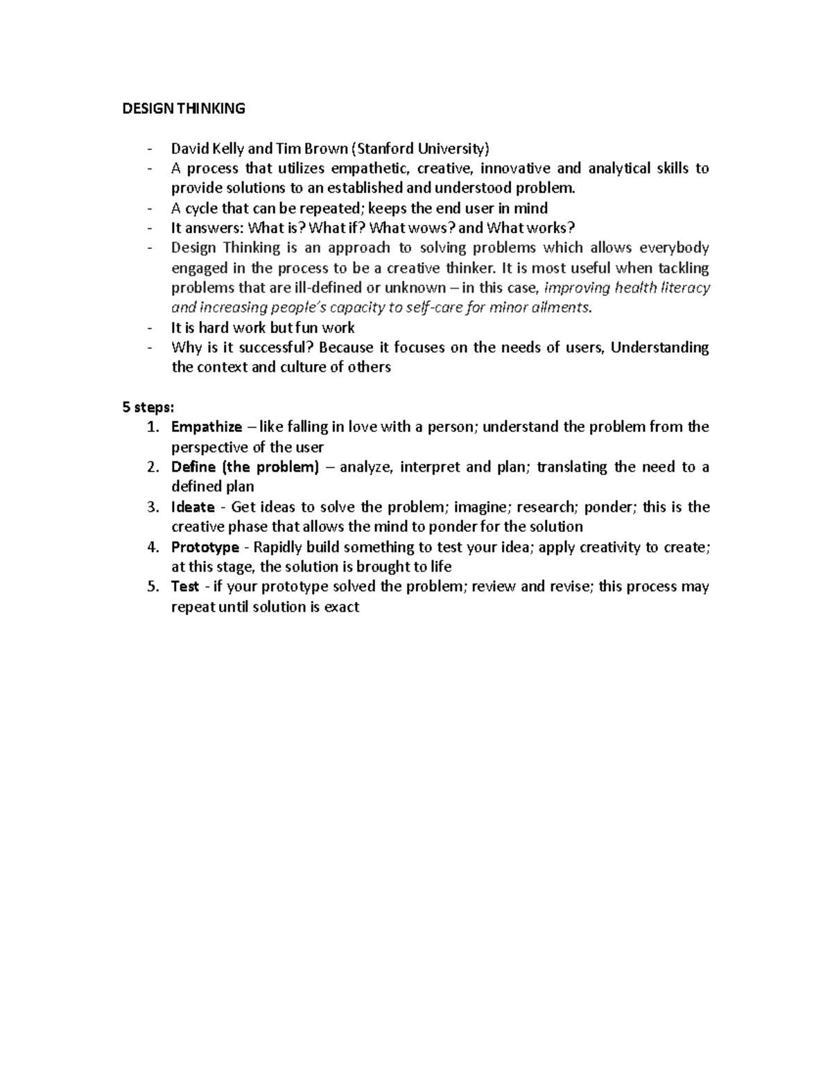 Notes on Design Thinking - DESIGN THINKING David Kelly and Tim Brown ...