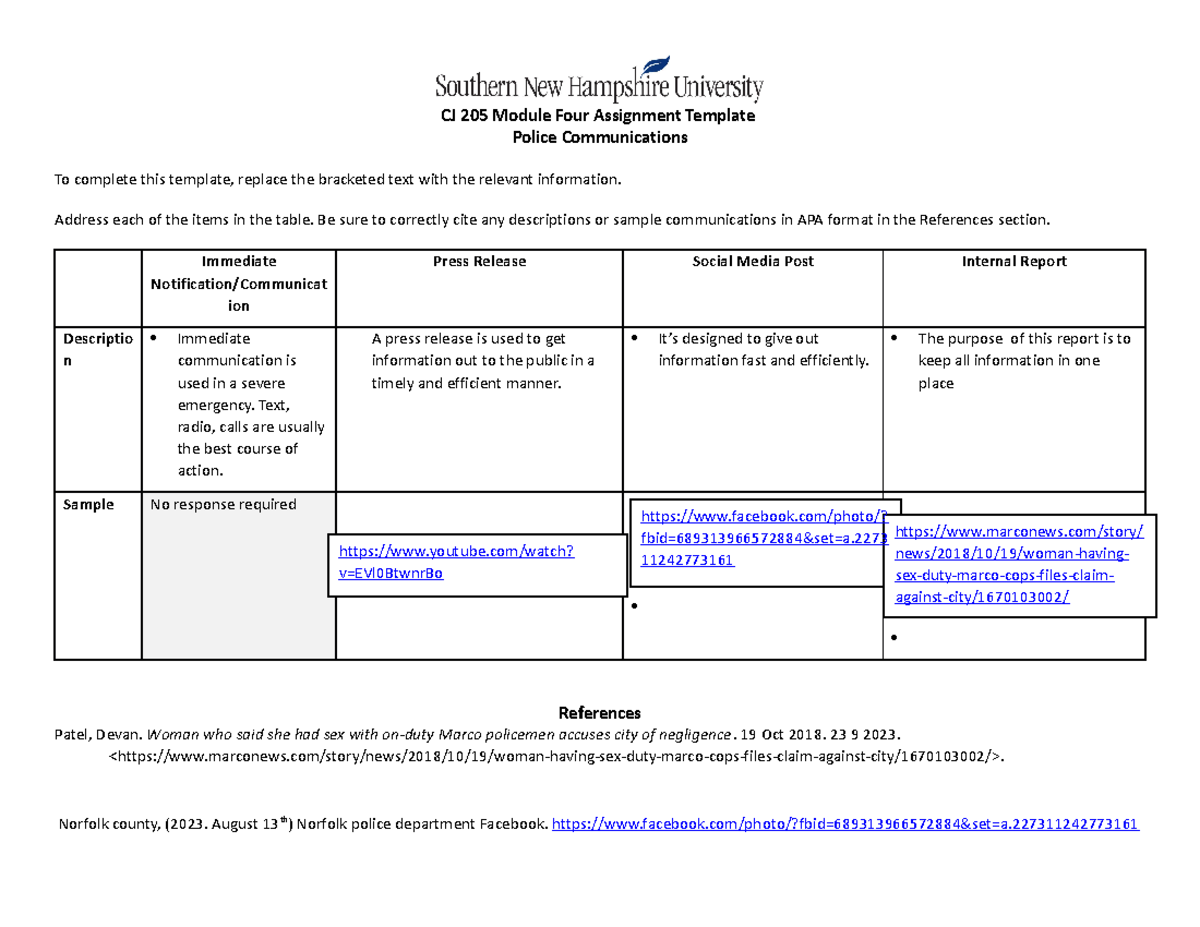 CJ 205 Module Four Assignment Template - CJ 205 Module Four Assignment ...