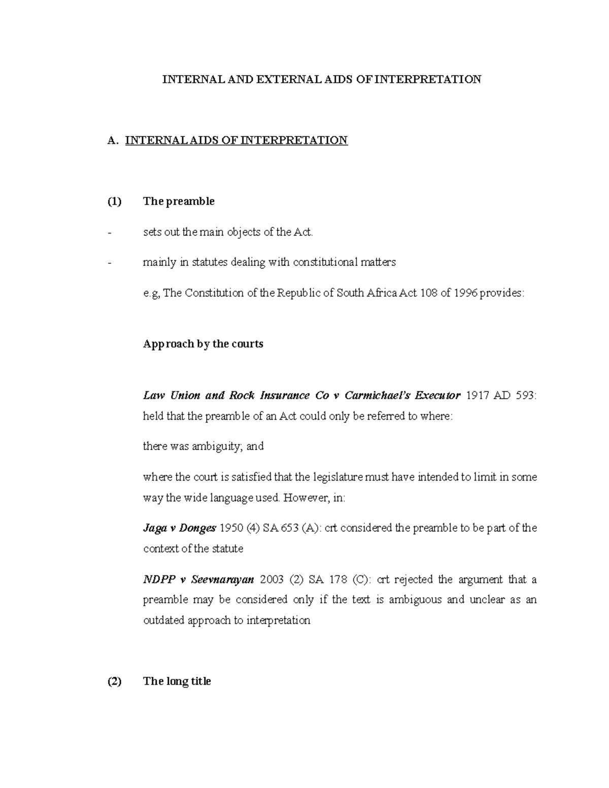 interpretations of law - INTERNAL AND EXTERNAL AIDS OF INTERPRETATION A ...