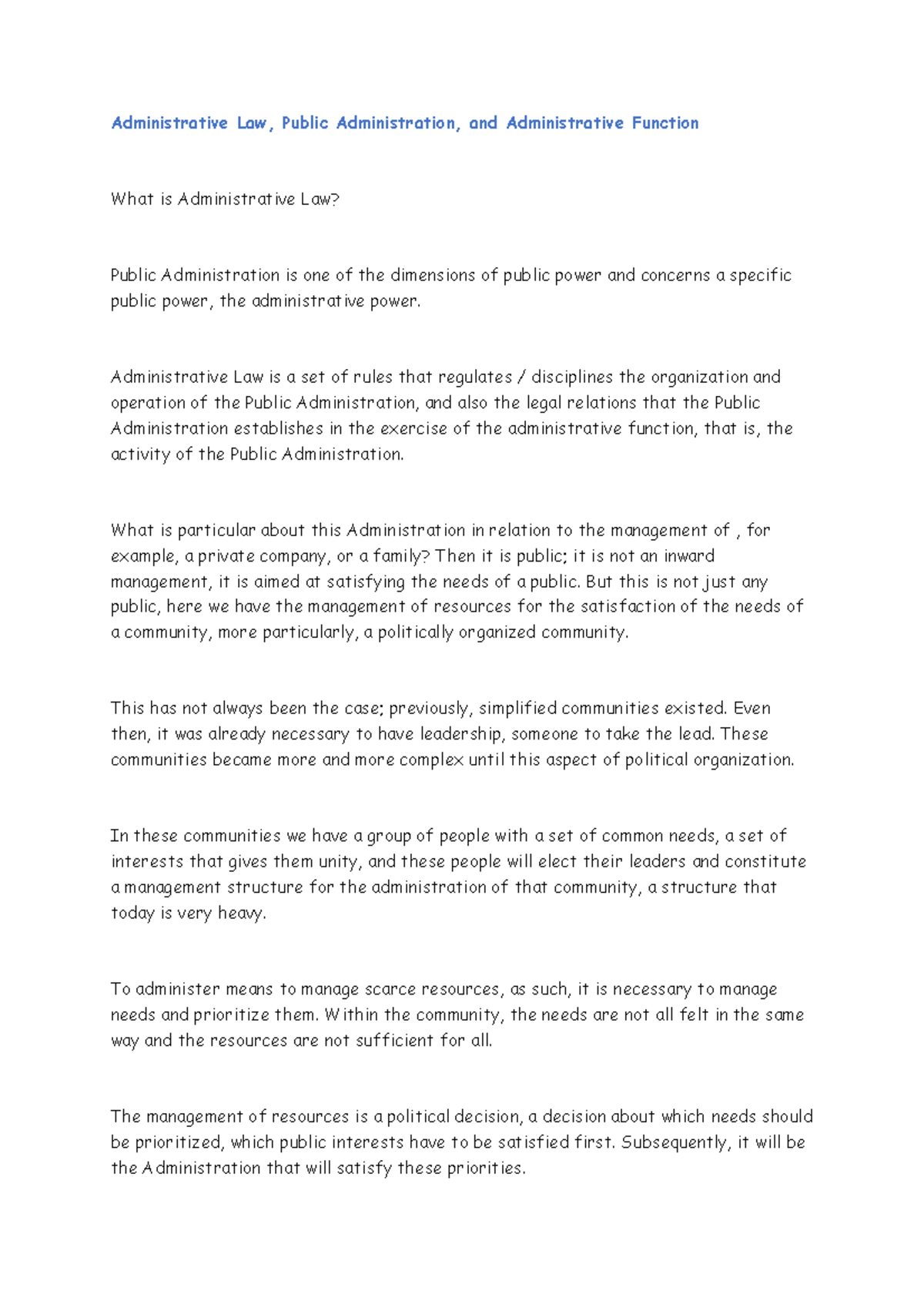 Administrative Law, Public Administration, and Administrative Function 1 - Administrative Law is ...