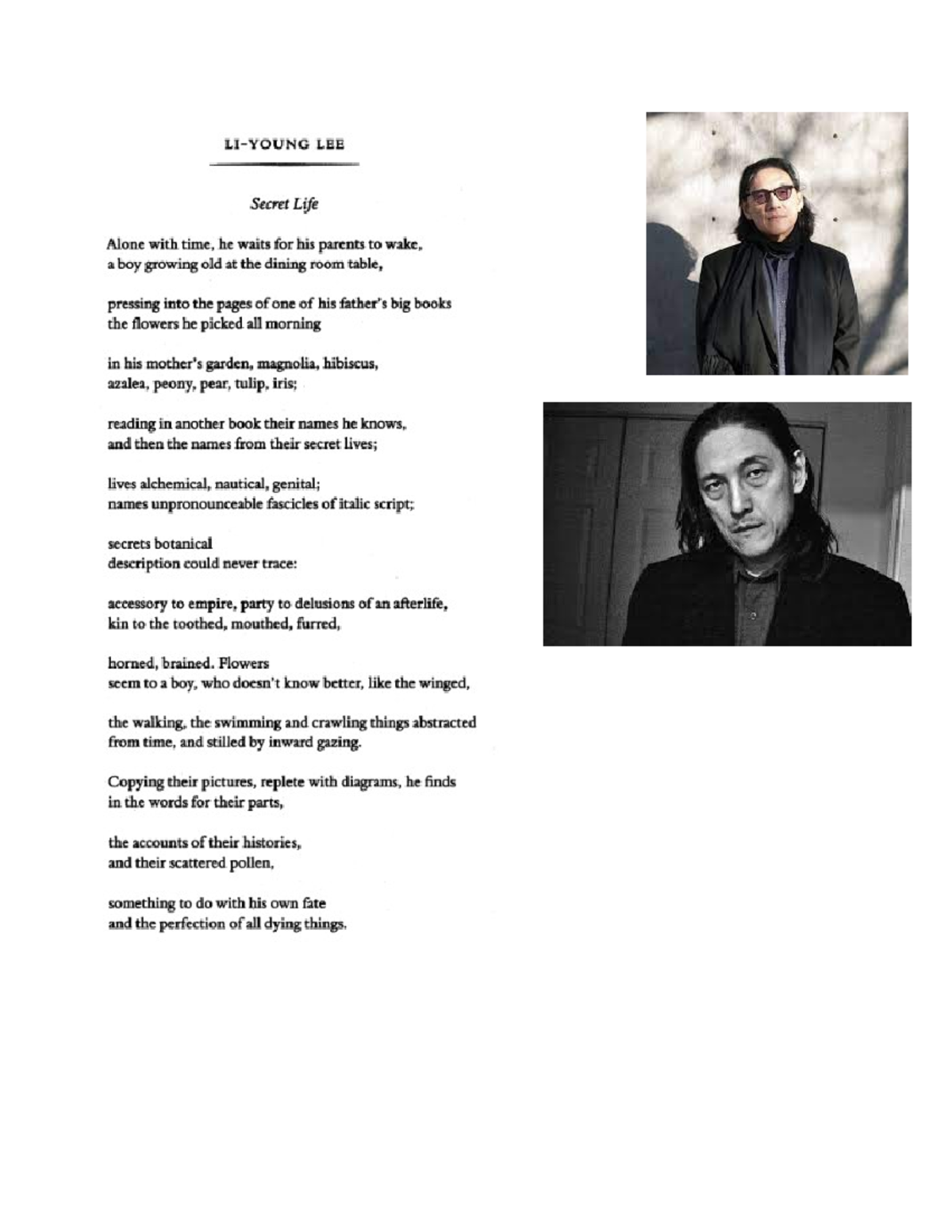 Li-Young Lee Poet Research - a brief biography of the assigned poet ...