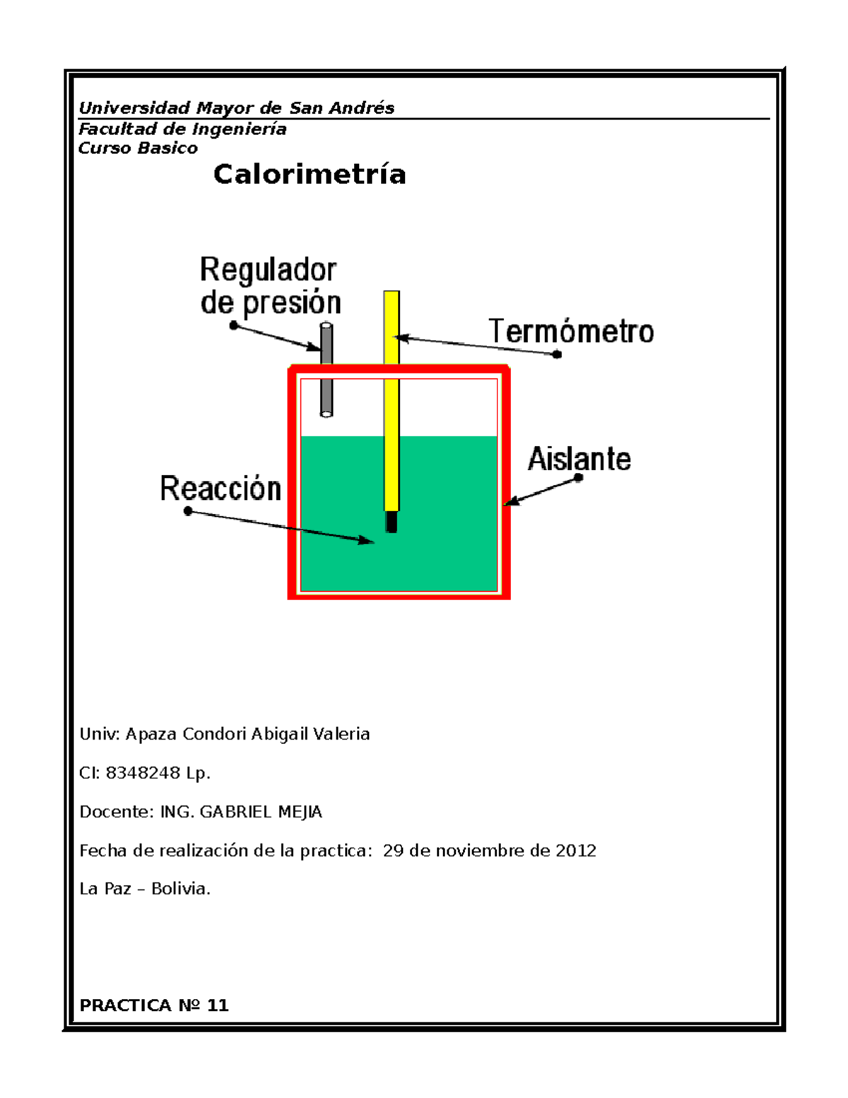 Calorimetria II - Universidad Mayor de San Andrés Facultad de ...